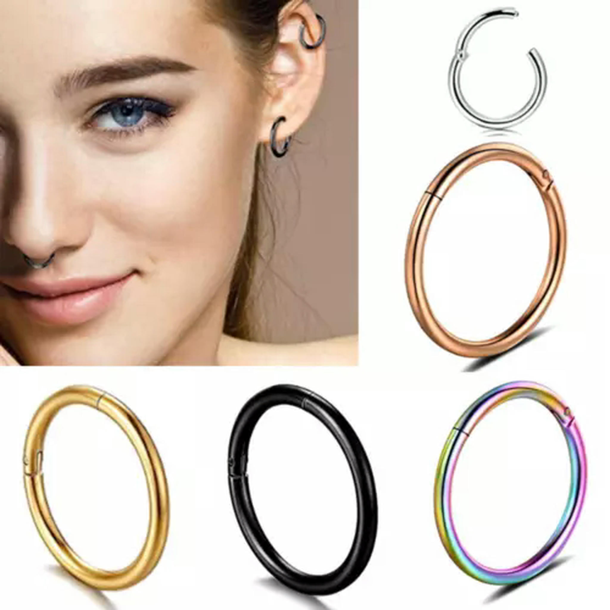 GAVONO 10pcs/lot Surgical Steel Nose Ring Hinged Clicker Hoop Ear Lip ...