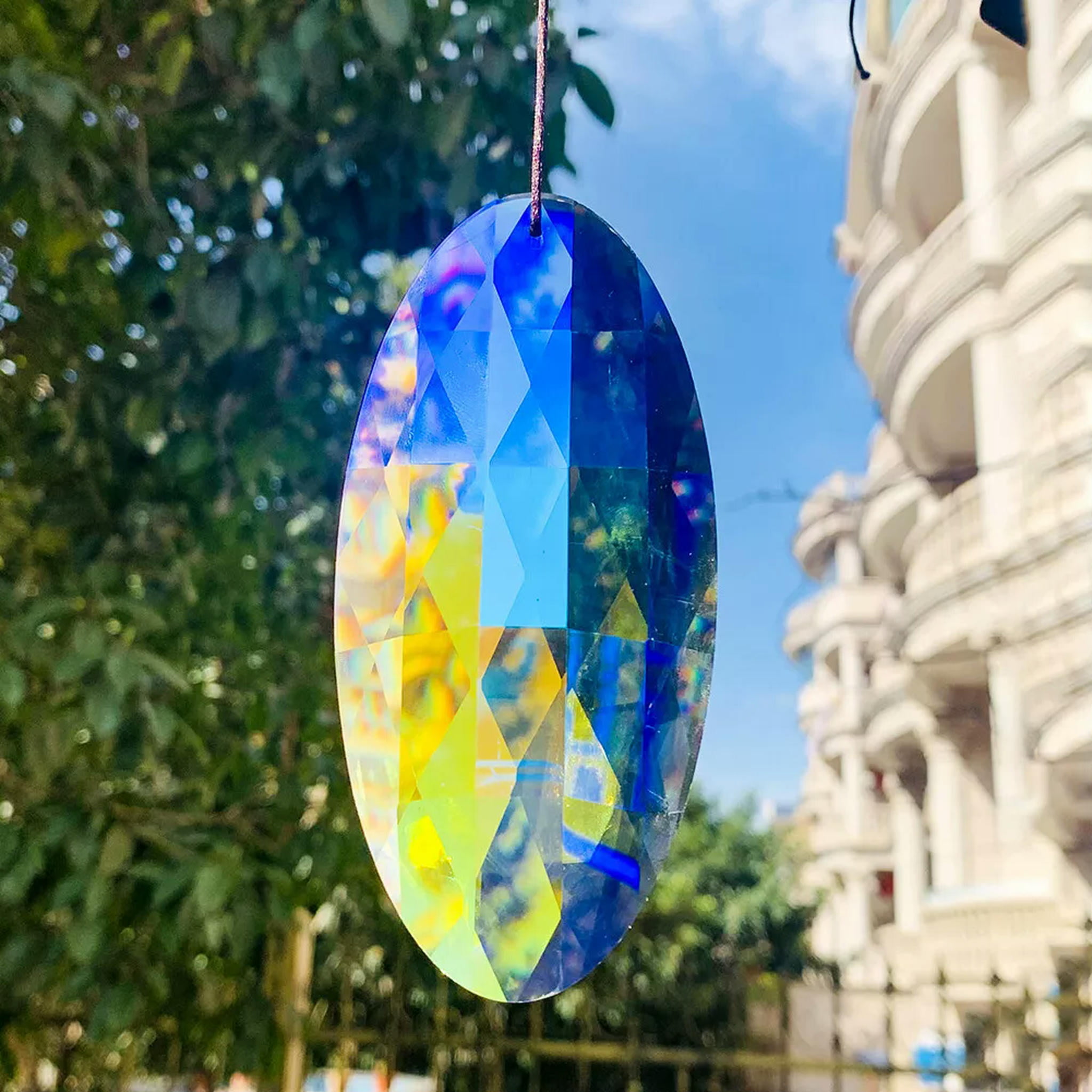 GAVONO 120MM AB Oval Crystal Prism Hanging Rainbow Prism Pndant Rainbow ...