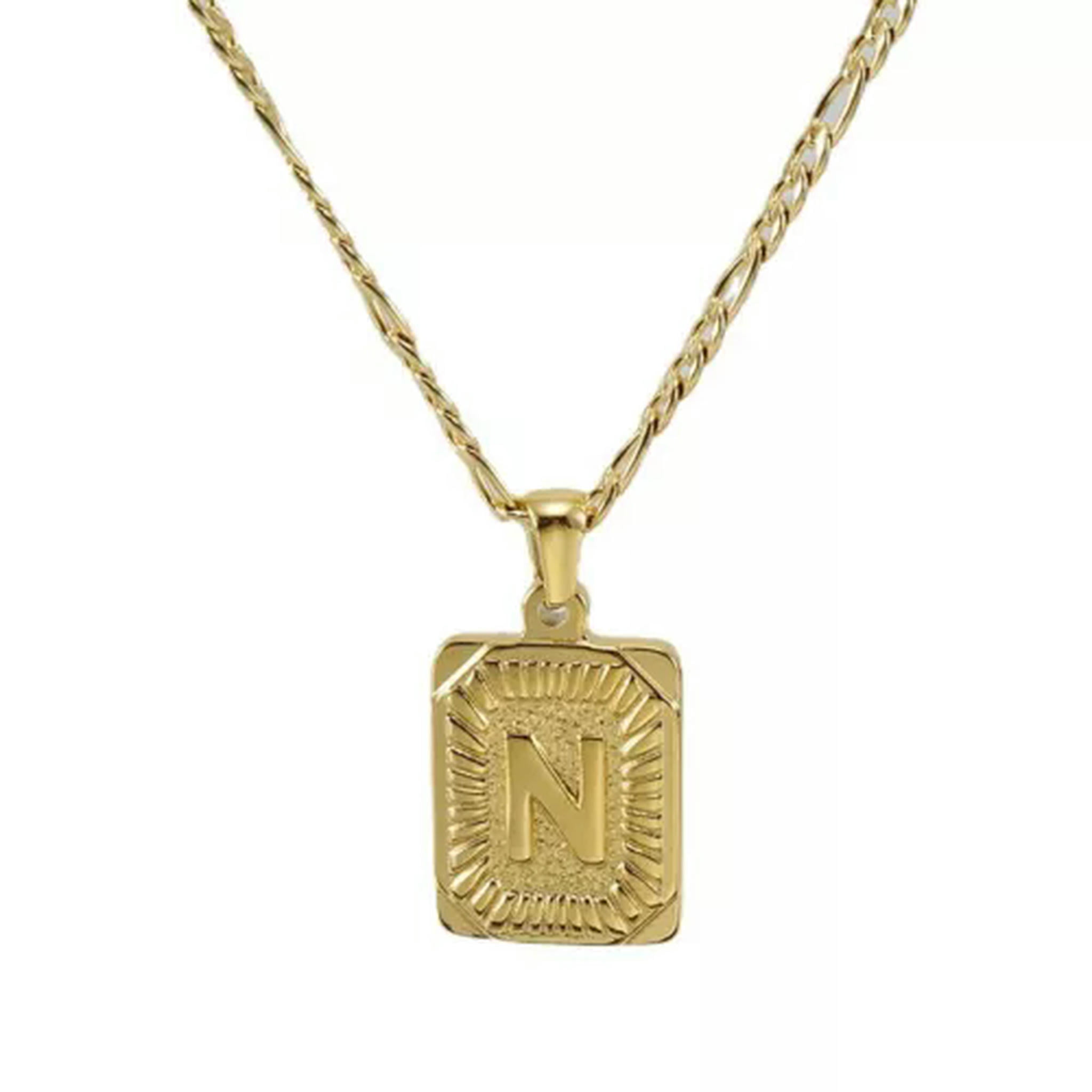 GAVONO 18K Gold Plated Square Capital Letter A-Z Monogram Pendant ...