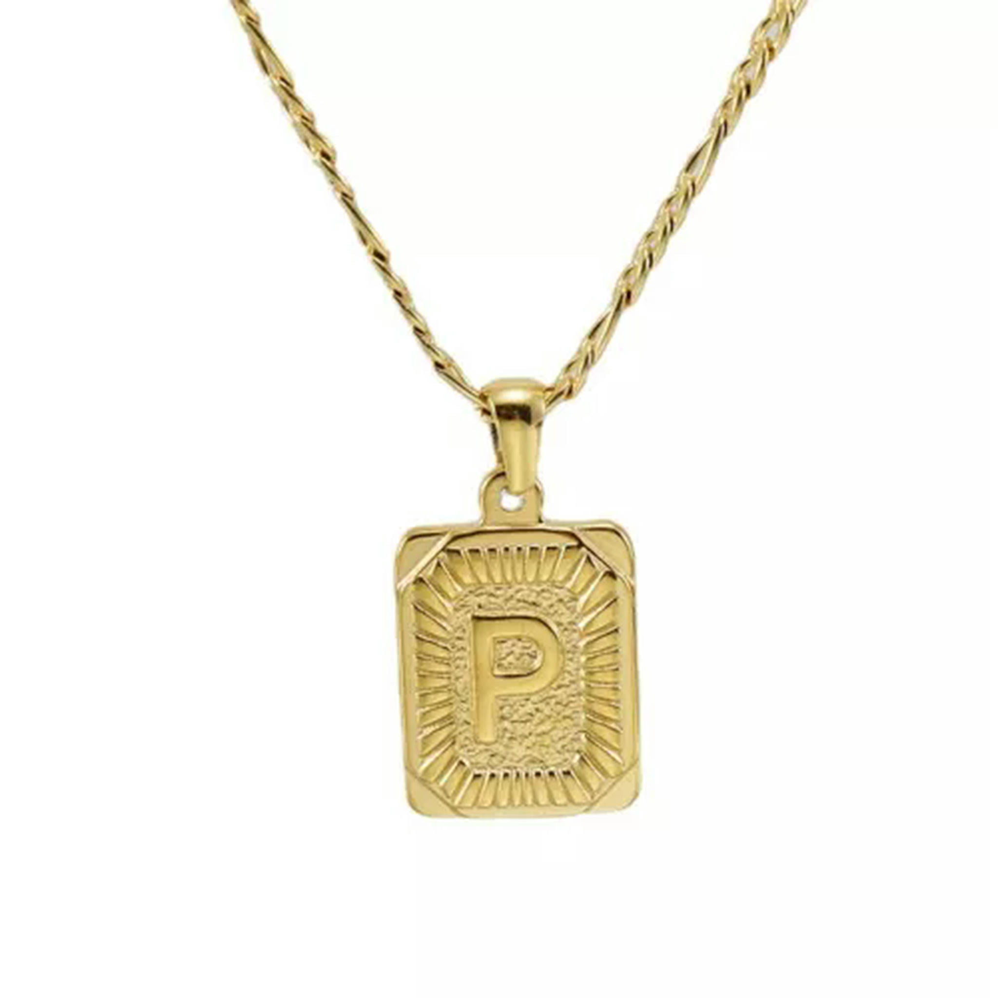 GAVONO 18K Gold Plated Square Capital Letter A-Z Monogram Pendant ...