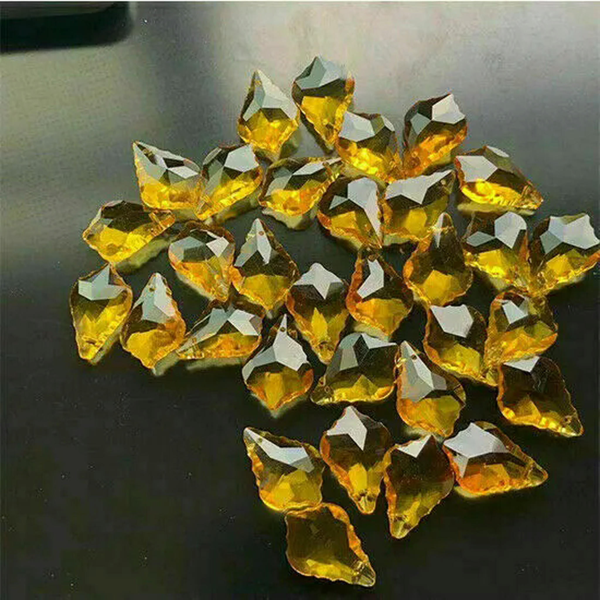 GAVONO 20PC Yellow Feng Shui Faceted Maple Leaf Crystal Chandelier ...
