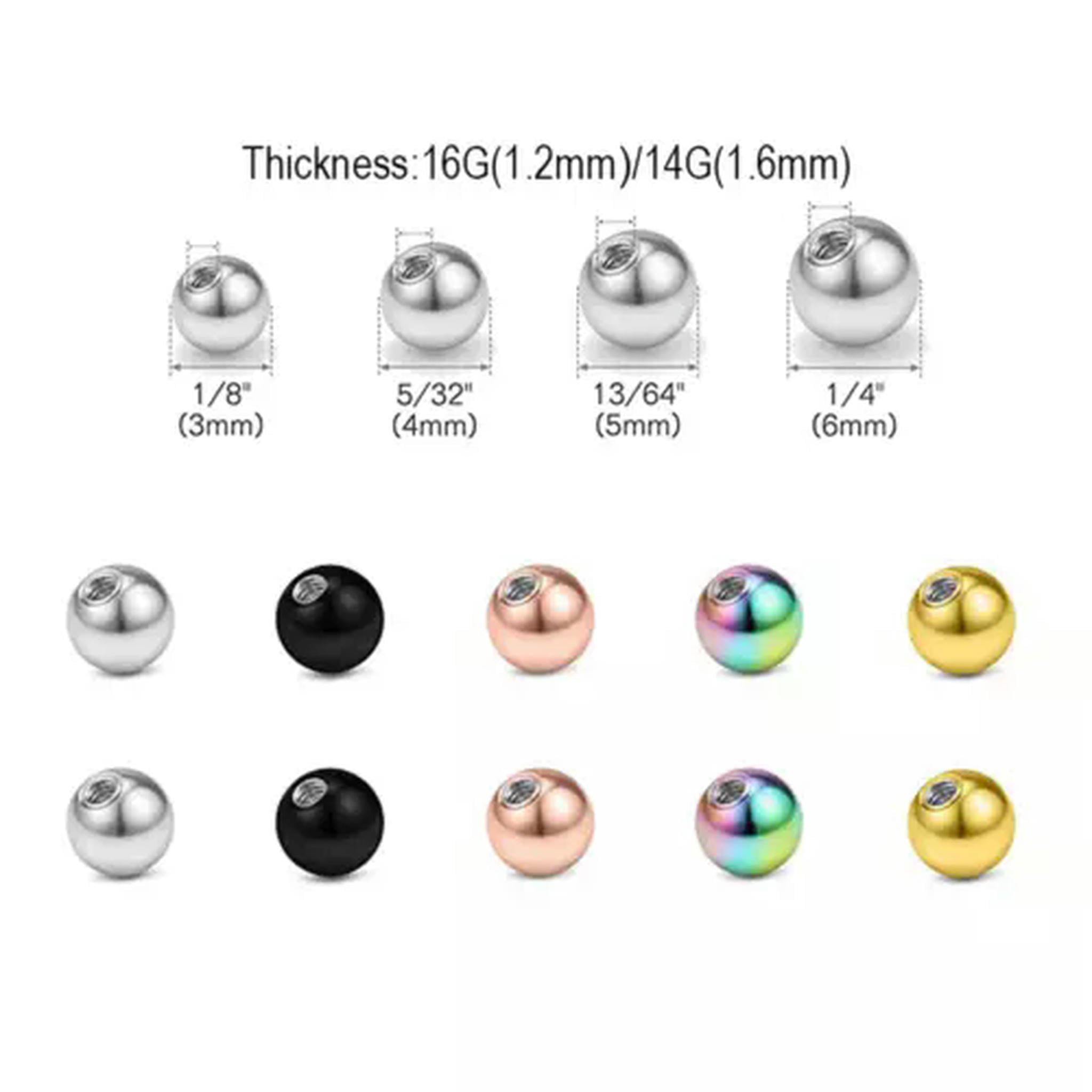 GAVONO 20X Spare Replacement BALLS Round beads For Piercings Tragus Labret Tongue Bars-16g (1.2 ...