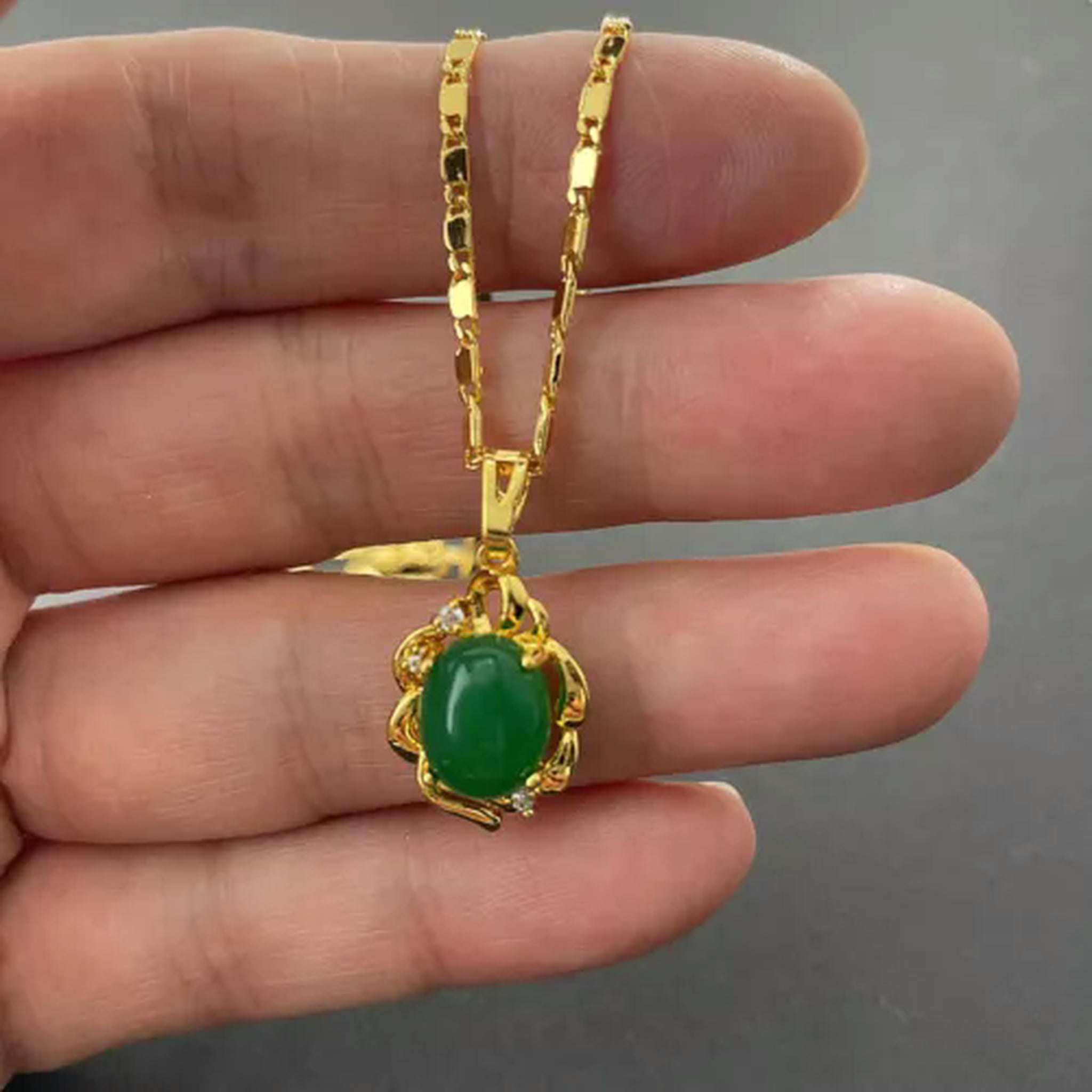 GAVONO 24k Gold Plated Jade Pendant 2MM Necklace Chains For Woman ...