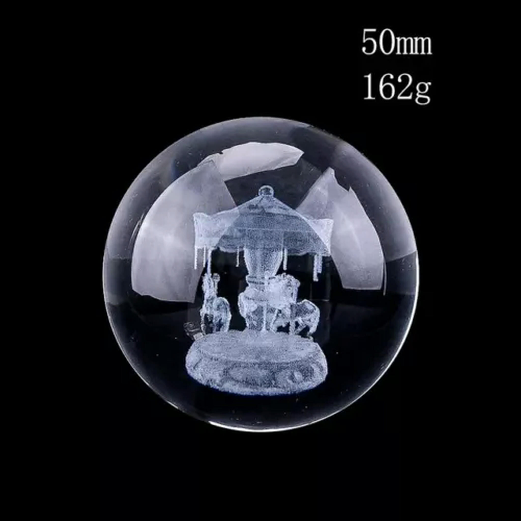 GAVONO 50MM Crystal Ball Figurines Miniature Paperweight 3D Laser Engraved Glass Sphere-Carousel ...