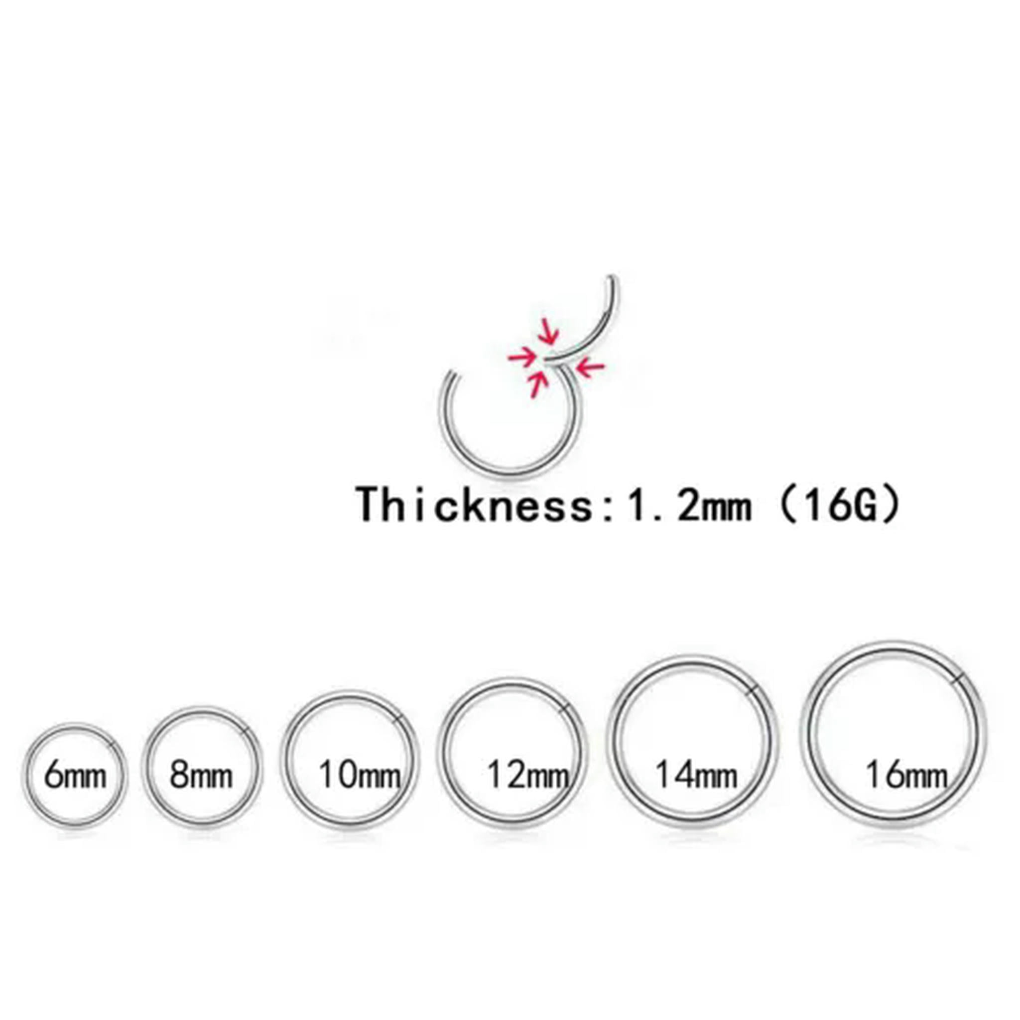 GAVONO 5pcs 316l Surgical Steel Hinged Nose Rings Hoop 1.2mm（16G）, Diameter 6mm-16mm-10 mm-gold ...