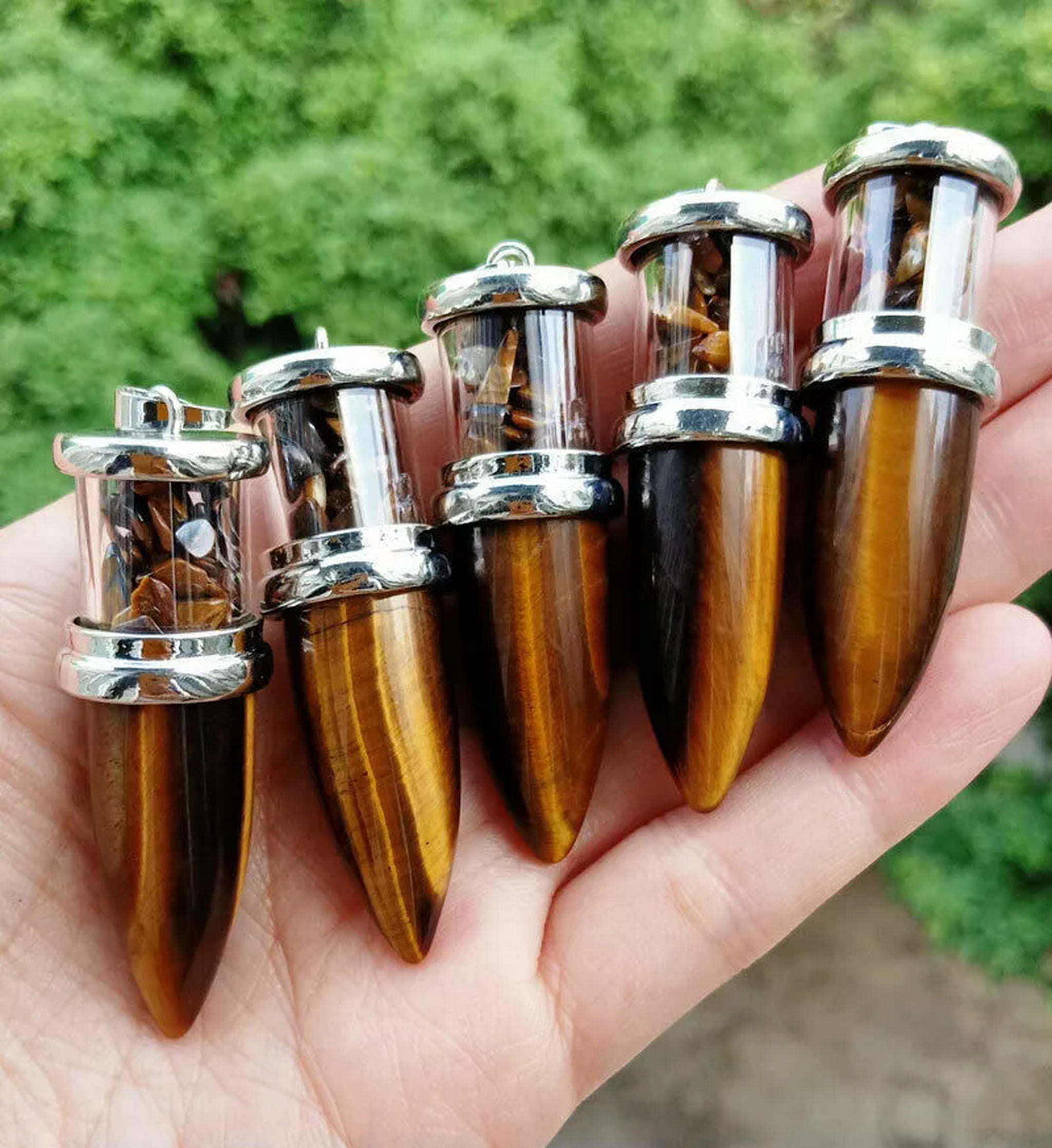 GAVONO 5pcs Tiger eye Gems Stone Bullet Pendants Energy Chakra Reiki ...
