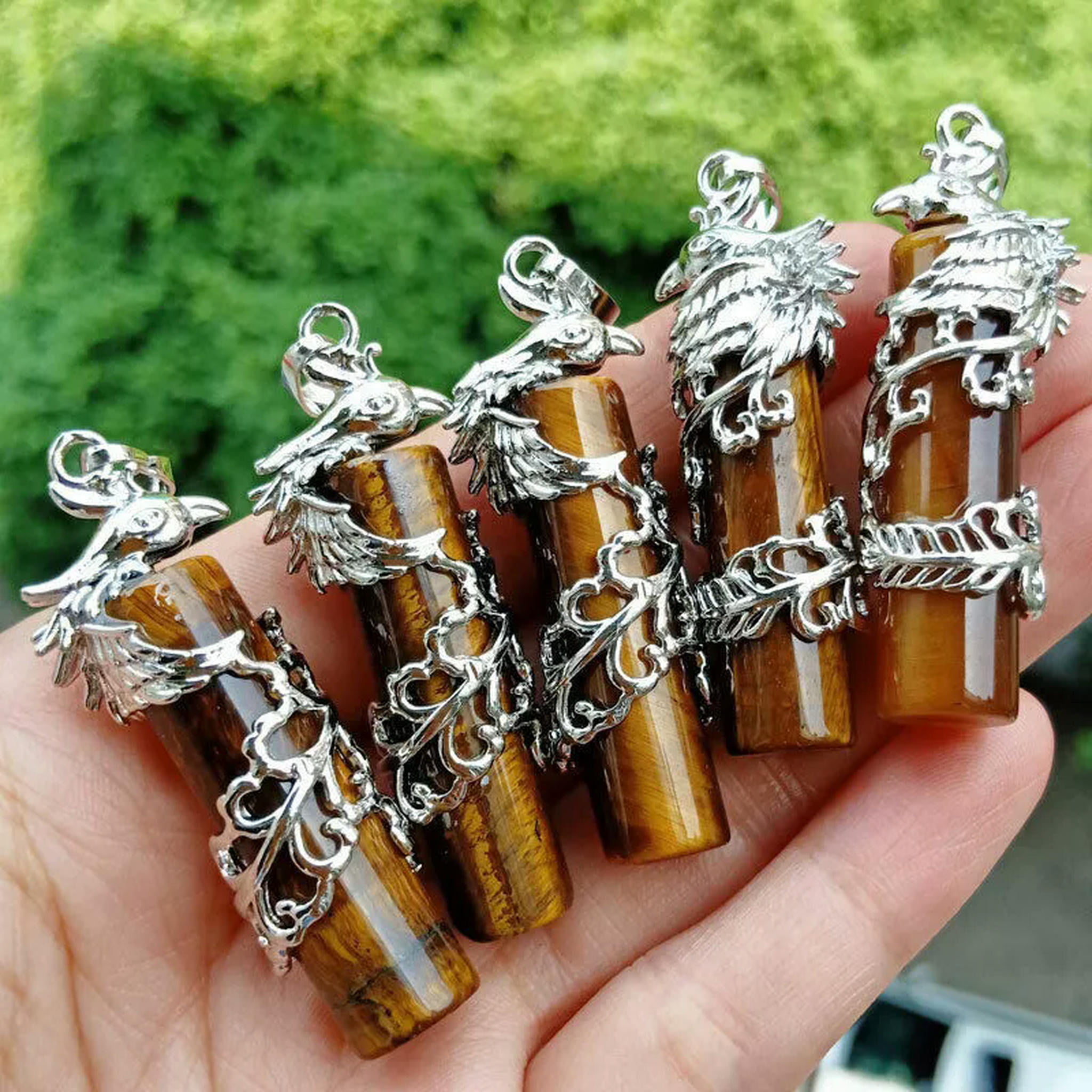 GAVONO 5pcs Tiger eye stone Phoenix Pendants Chakra Reiki Healing ...