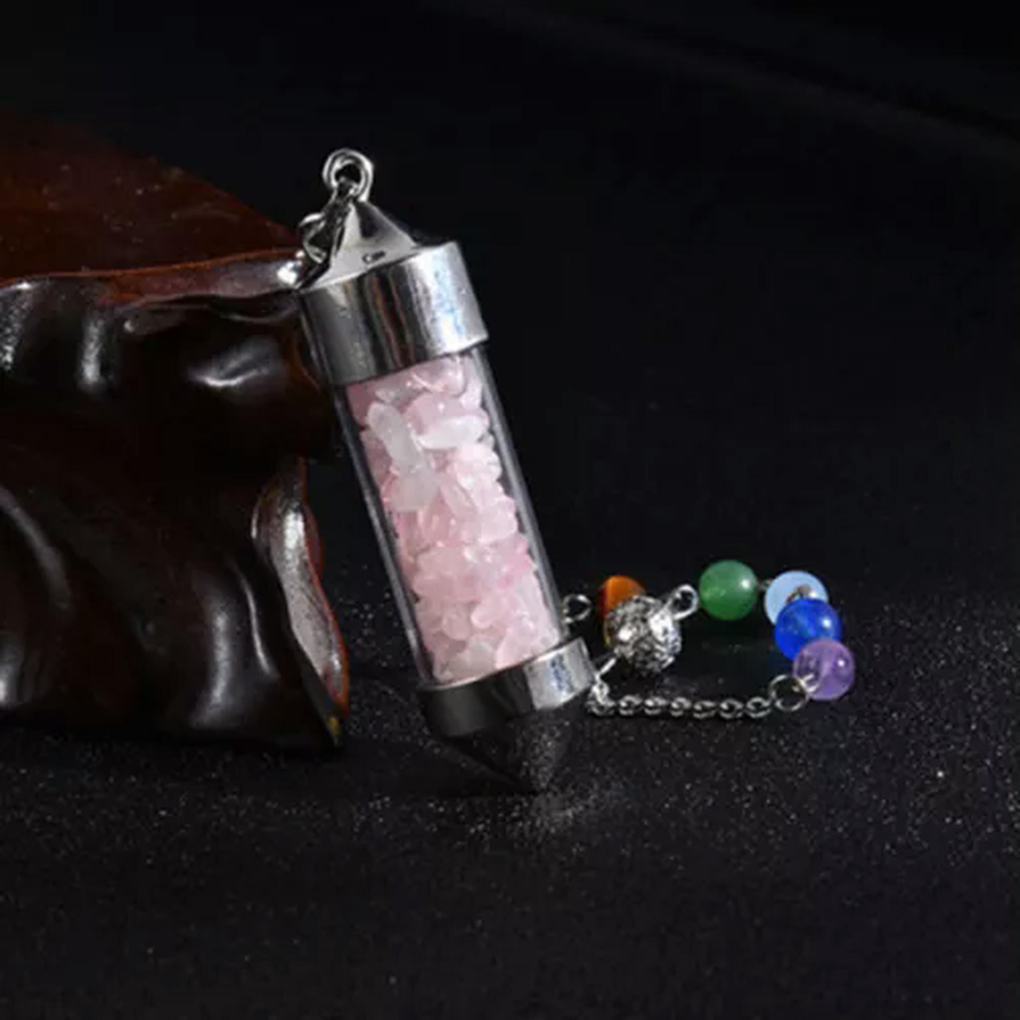 GAVONO 7 Chakra Natural Quartz Gravel Drift Bottle Pendulum Healing ...