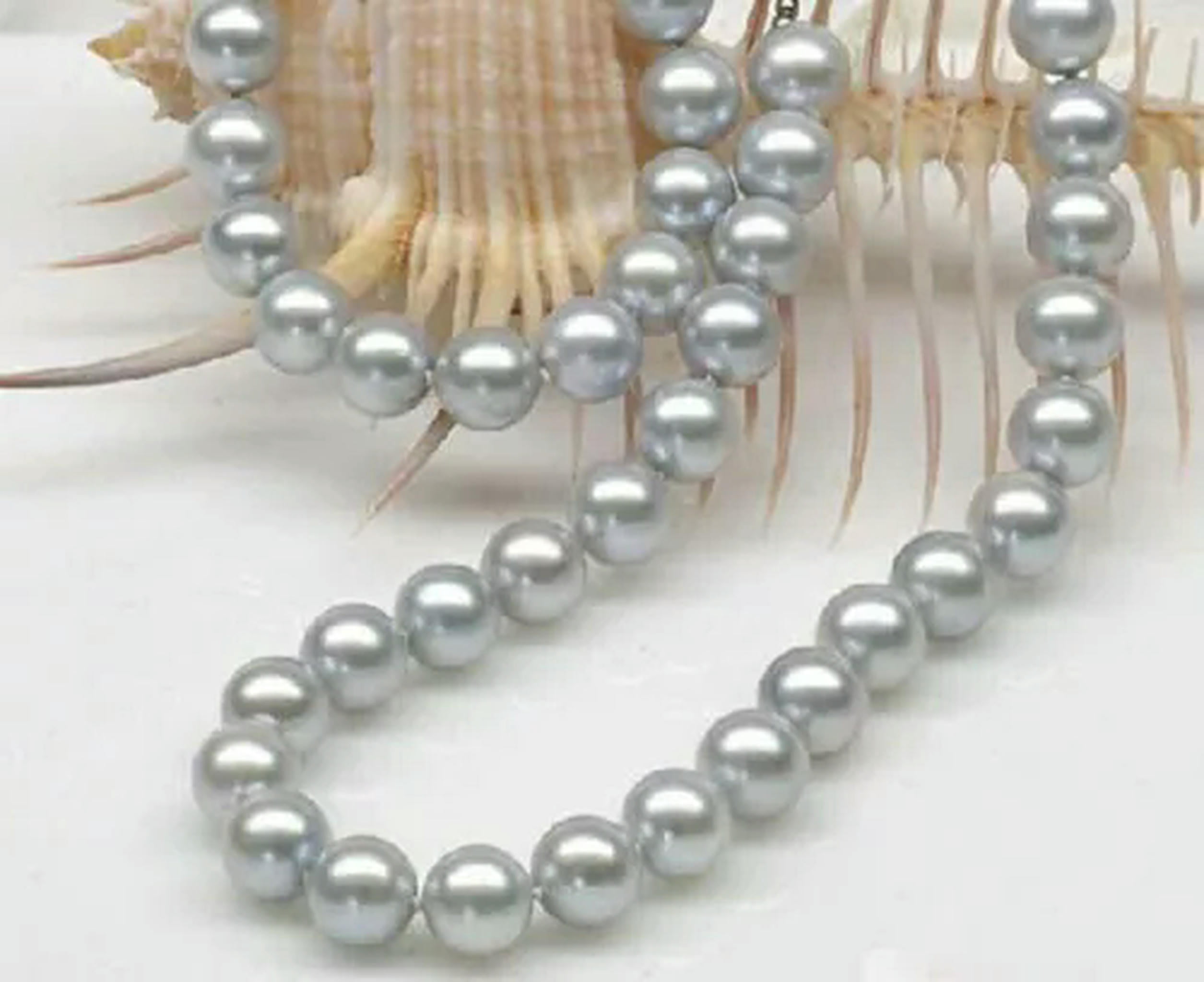GAVONO 8/10/ 12mm Shell Pearl Round Gems Beads Necklace 18" Shell Pearl ...