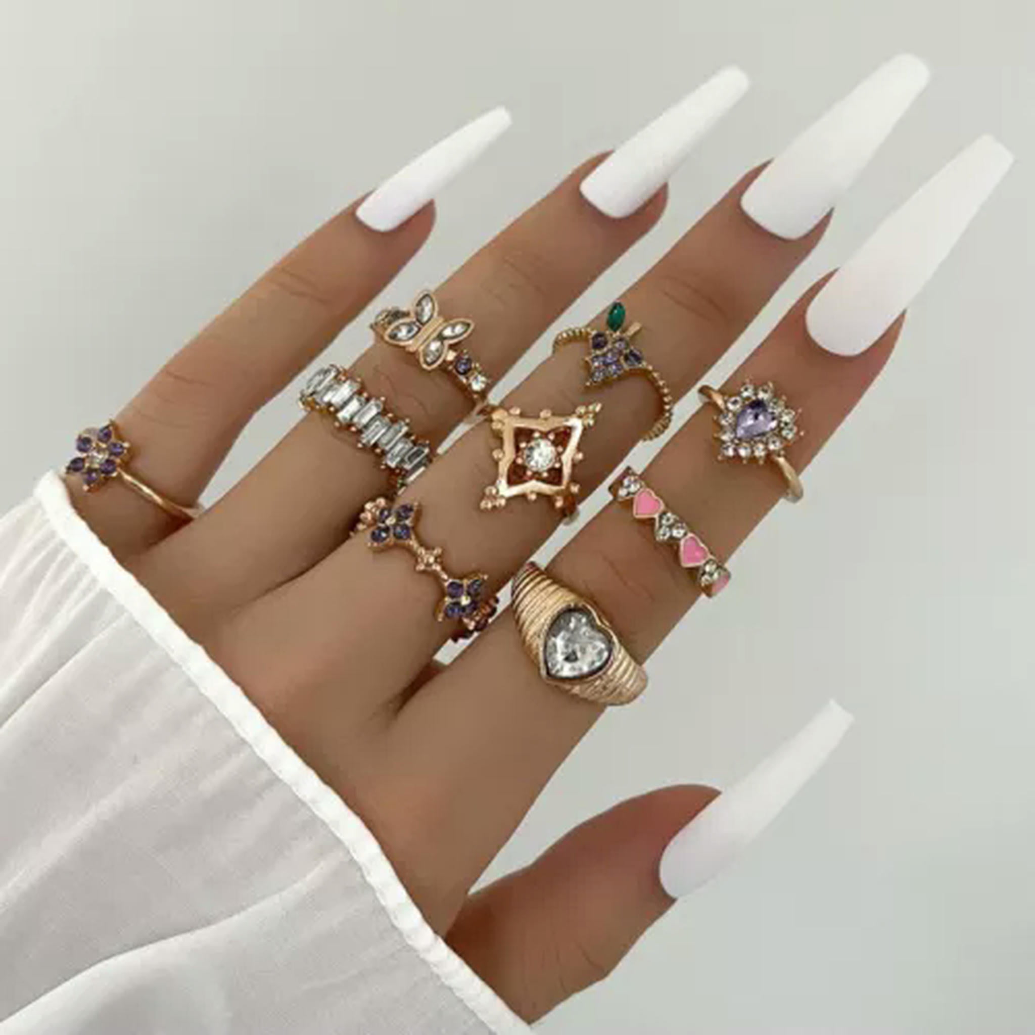 GAVONO 8Pcs/Set Boho Rings Butterfly Flower Crystal Moon Finger Knuckle ...