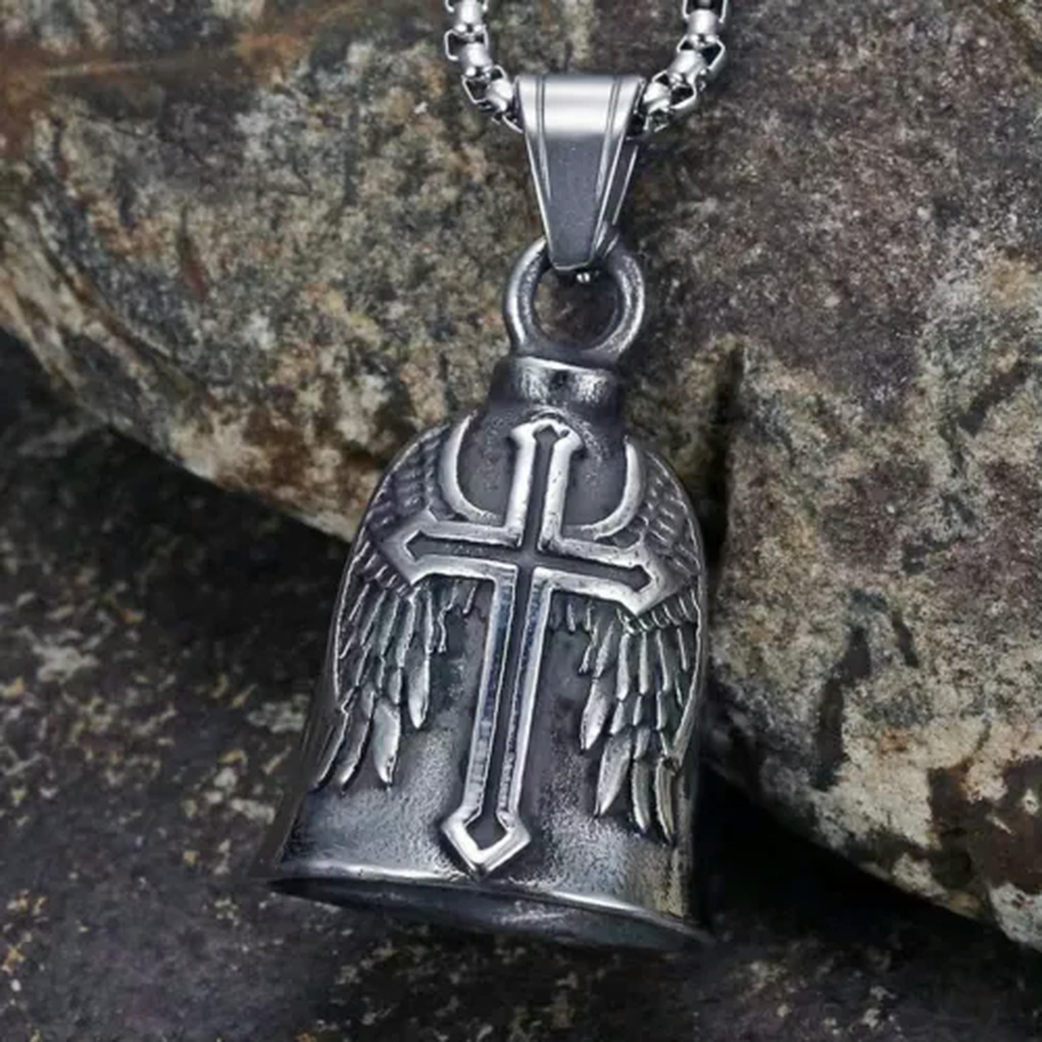 GAVONO Angel Wings Cross Motorcycle Guardian Gremlin Bell Pendant Biker ...