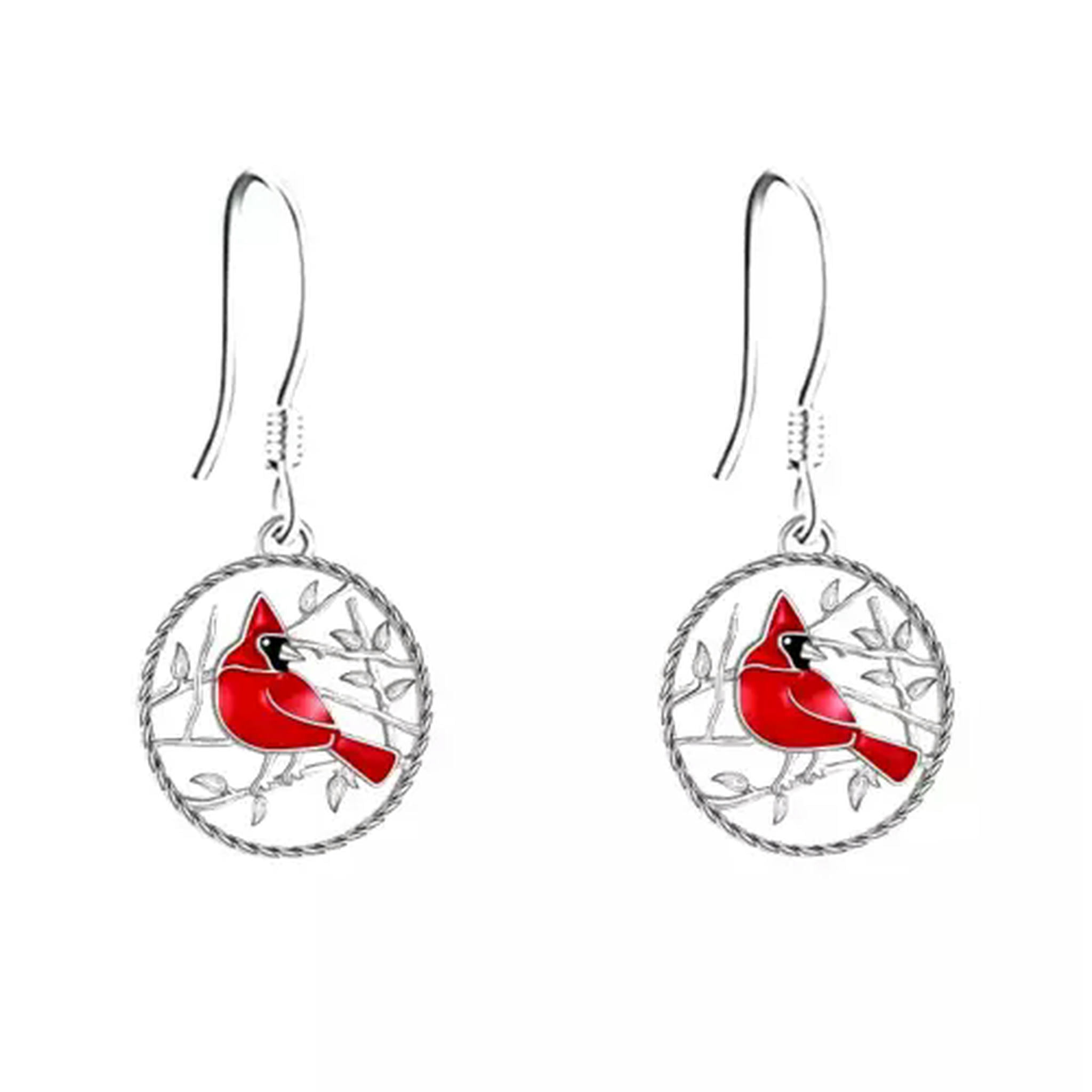 GAVONO Cardinal Red Bird Decor Round Pendant Earrings Jewelry Holiday ...
