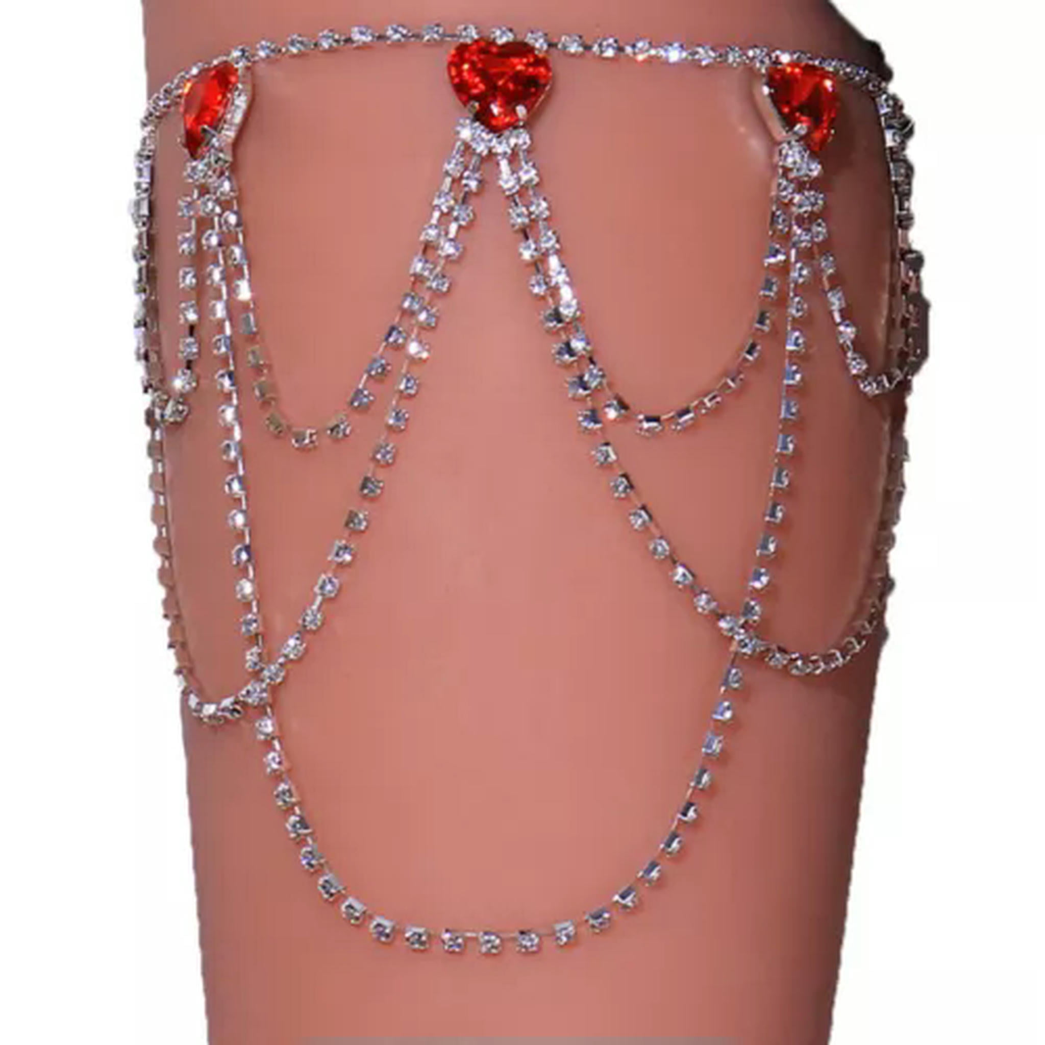 GAVONO Chain Wavy Multilayer Love Leg Chain Ruby Diamond Body Chain ...