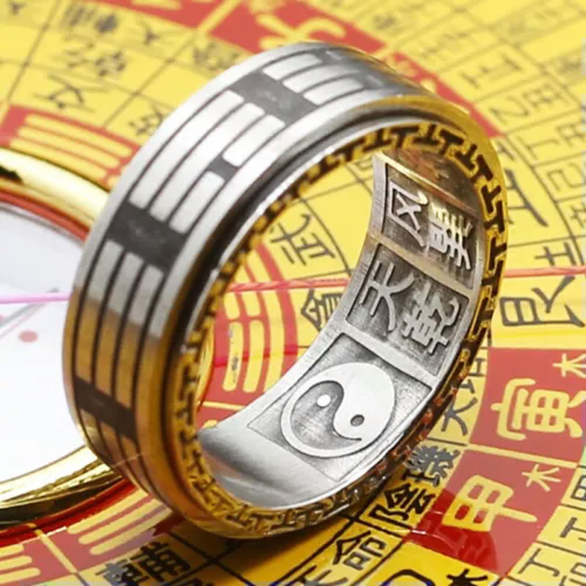 GAVONO Chinese Magic Ring Taoist Yin Yang Ba Gua Spinner Feng Shui Amulet Talisman-10-Silver ...
