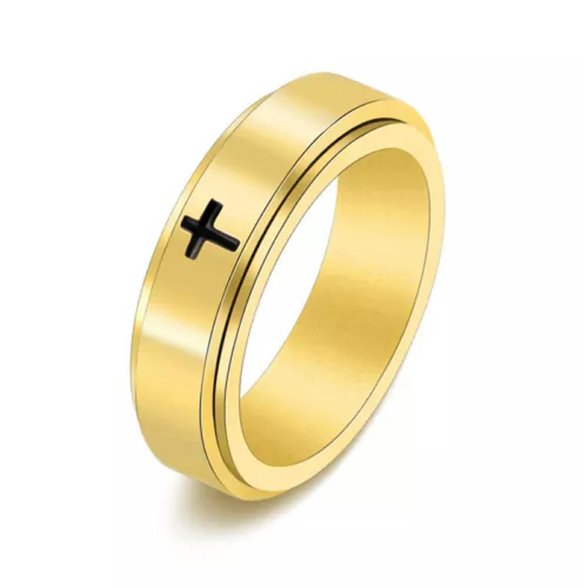 GAVONO Cross Prayer Ring Rotatable Titanium Steel Retro Men's and Women ...