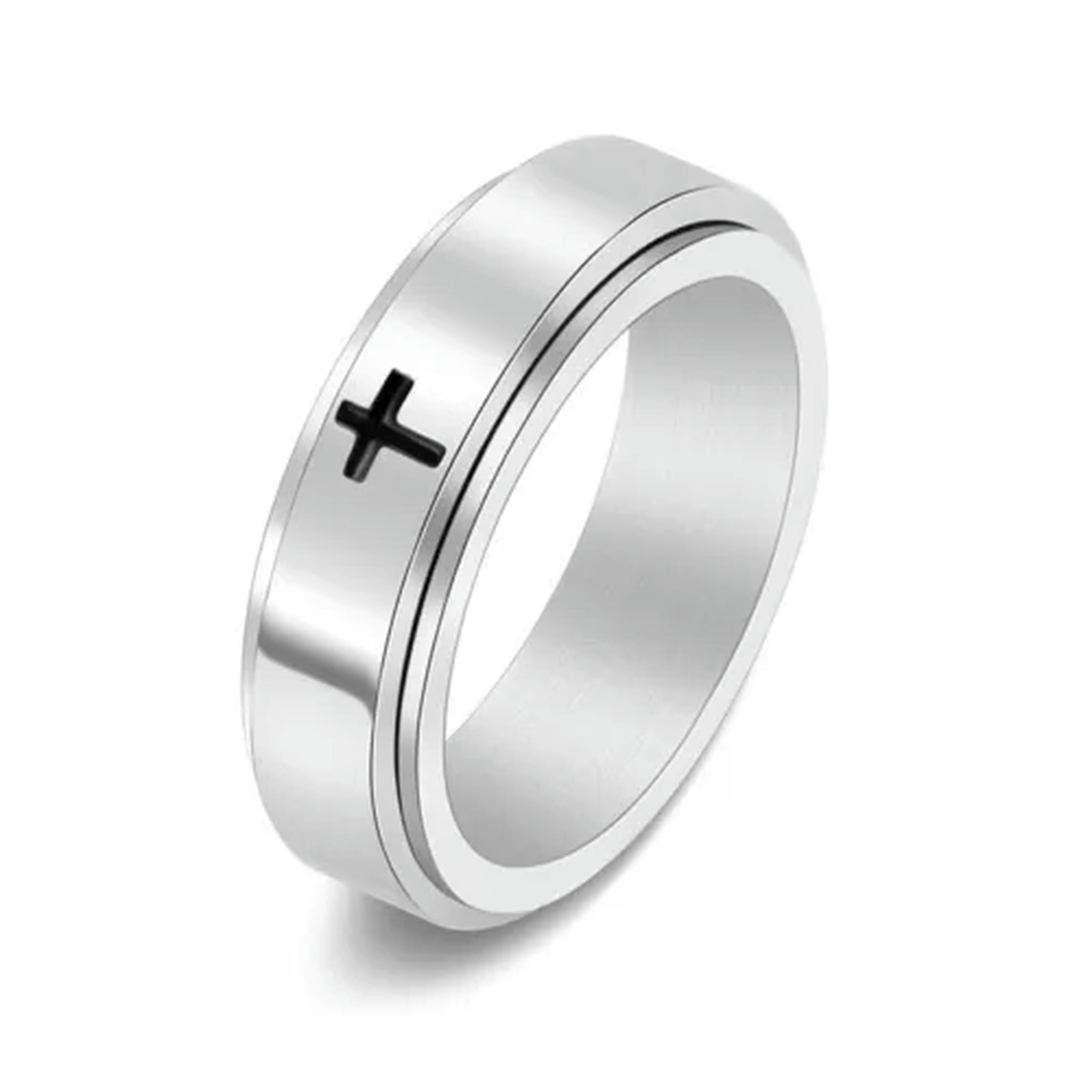 GAVONO Cross Prayer Ring Rotatable Titanium Steel Retro Men's and Women ...
