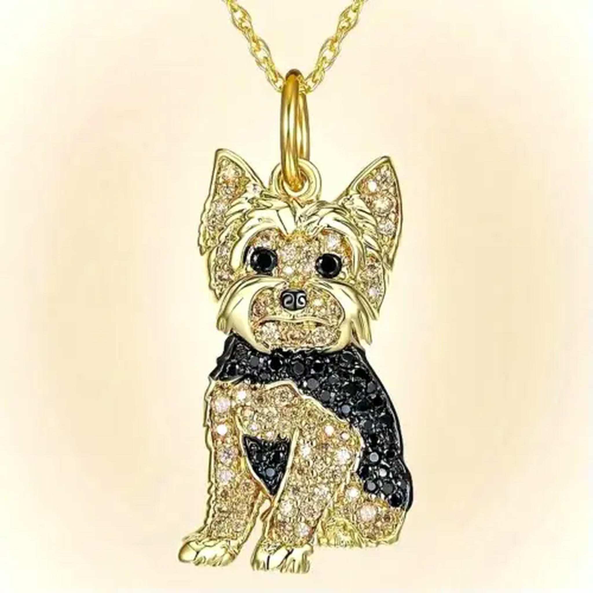 GAVONO Cute Royal Yorkie Sparkling Rhinestone Pet Pendant Necklace ...