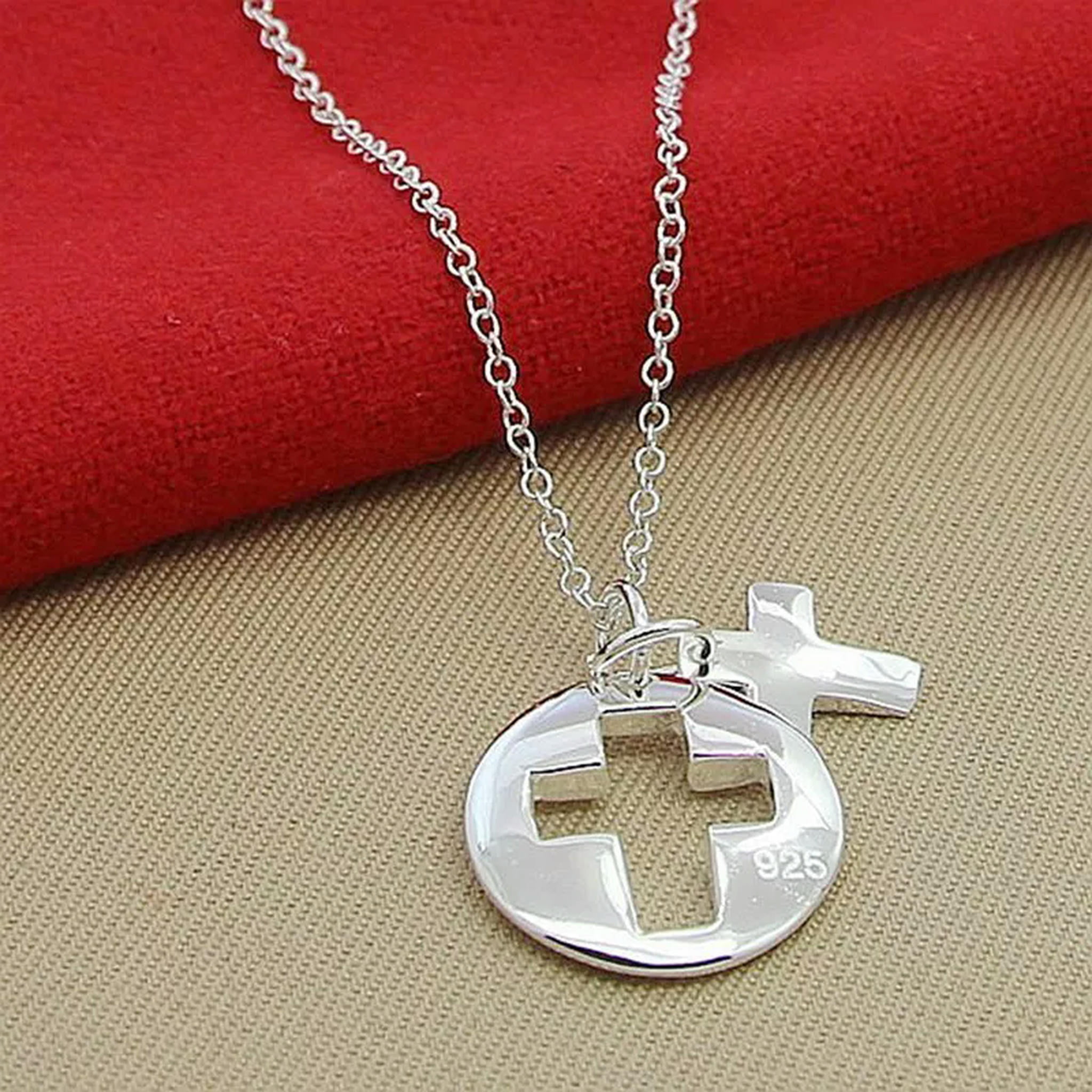 GAVONO Faith and Devotion 925 Sterling Silver Round Cross Pendant ...