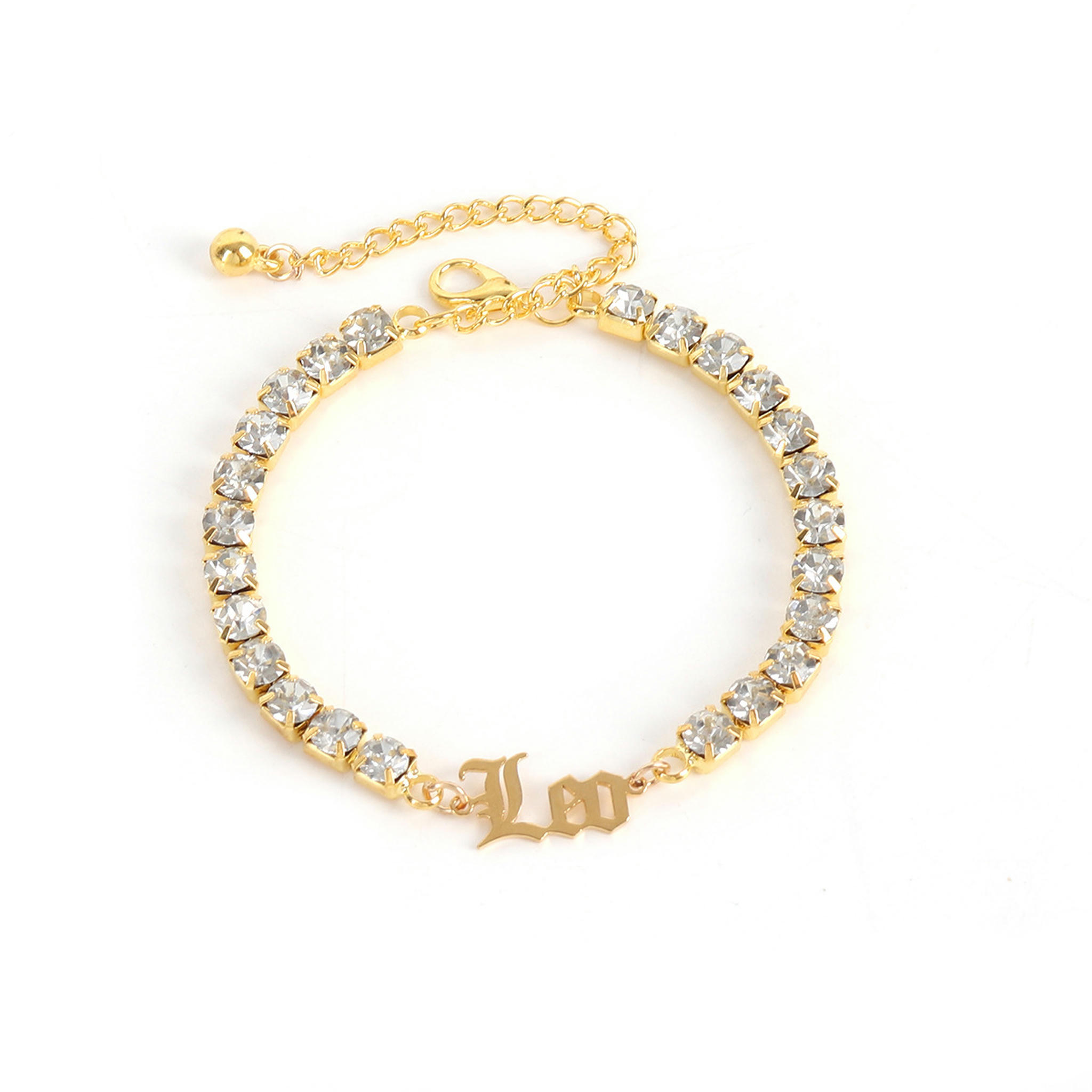 GAVONO Fashion 12 Constellations Feet Chain Engraved Letters Water Diamond Feet Anklet-Leo-Gold ...