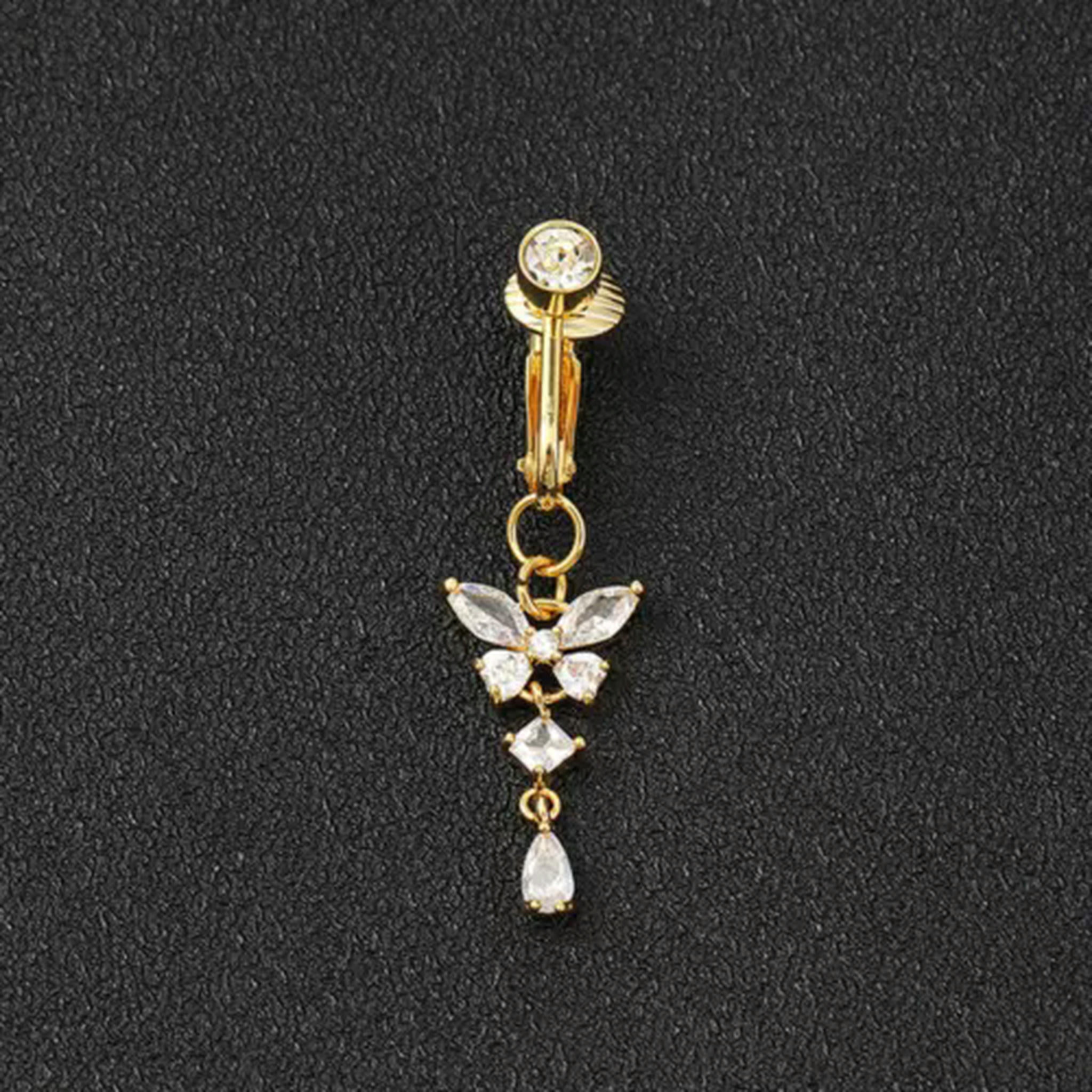 GAVONO Glitter Belly Button Bar Barbell Long Drop Dangle Body Piercing Navel Ring Bars！-gold ...