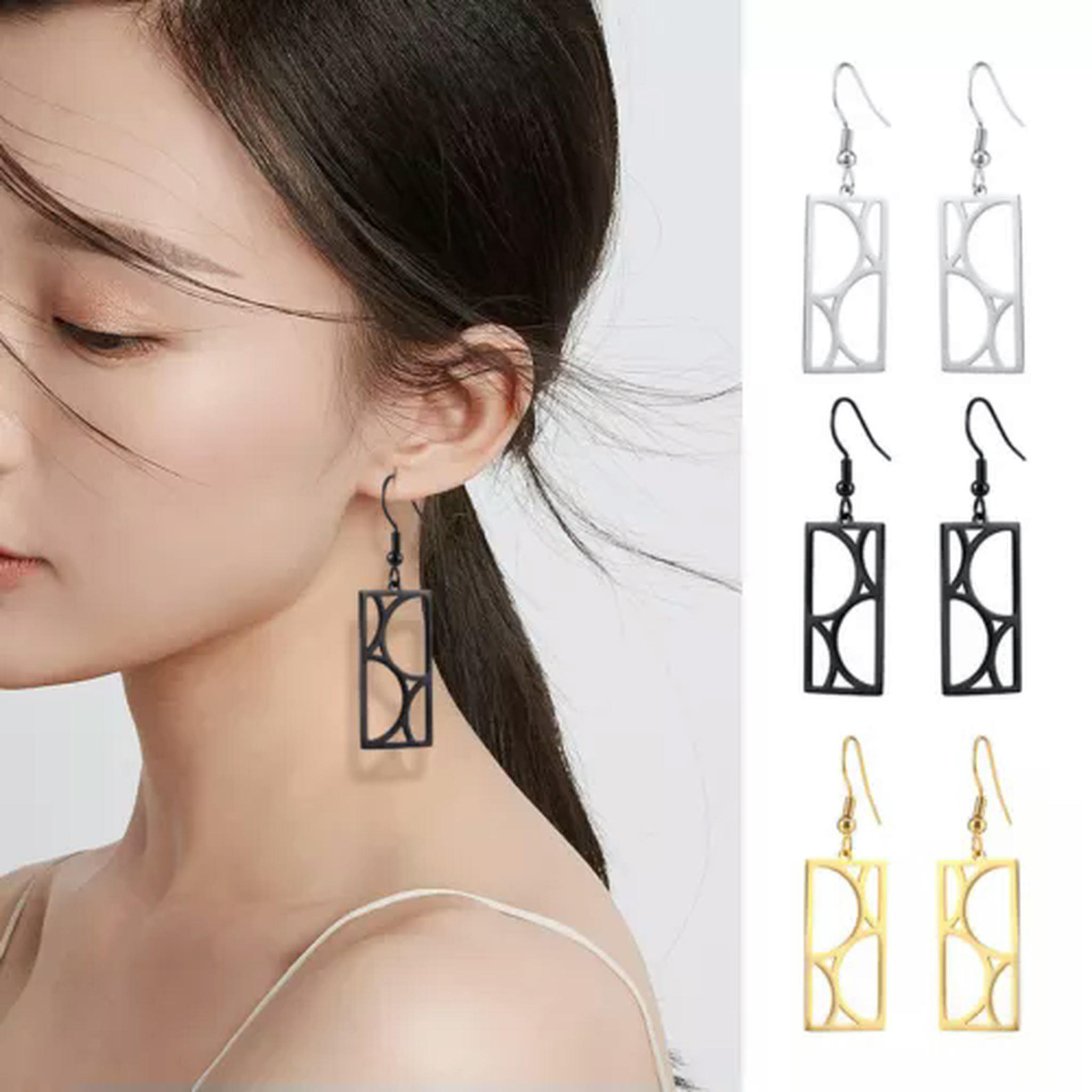 GAVONO Gold Filigree Square Stainless Steel Dangle Women Earring-04 ...