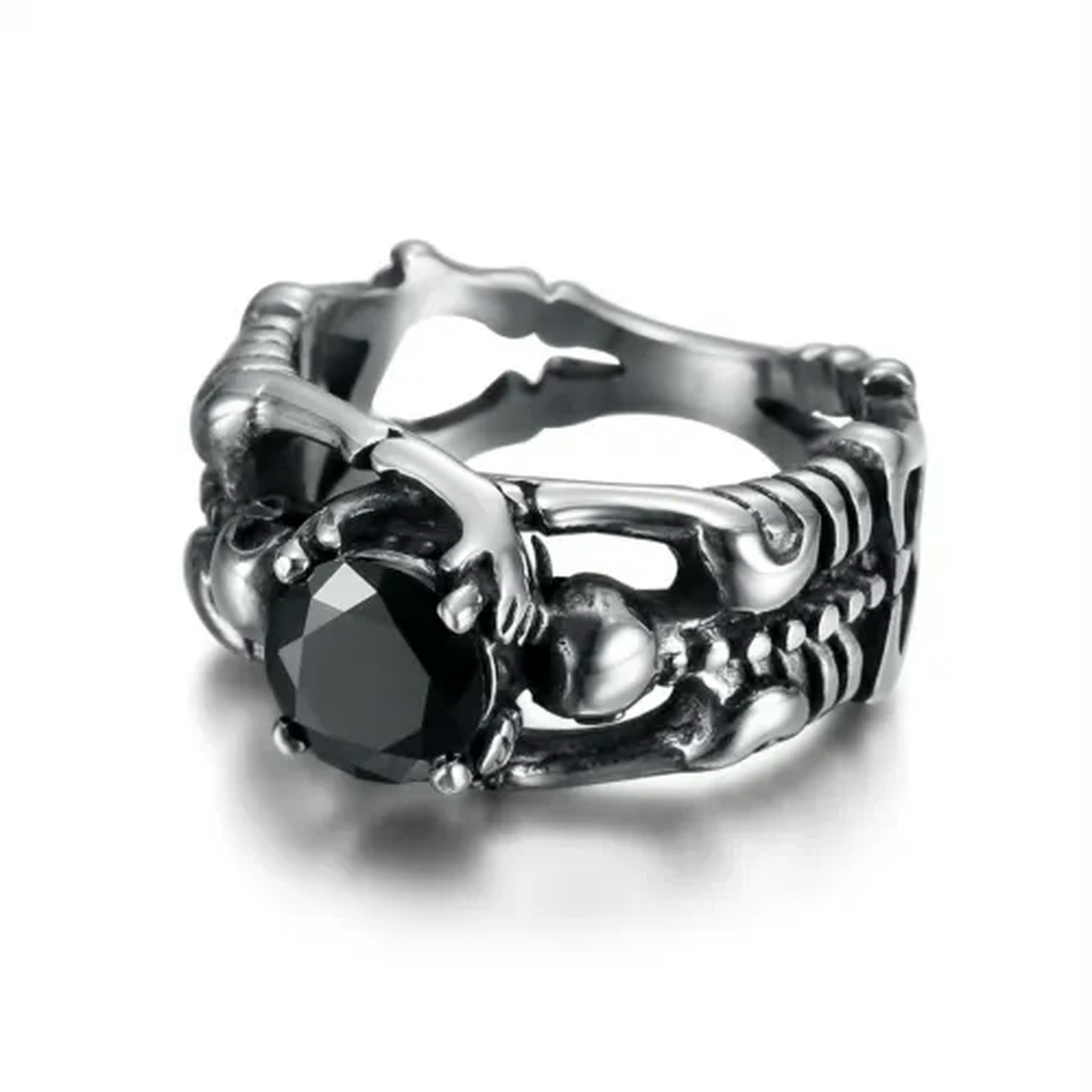 GAVONO Gothic Retro Silver Black Red Diamond Birthstone Skeleton ...