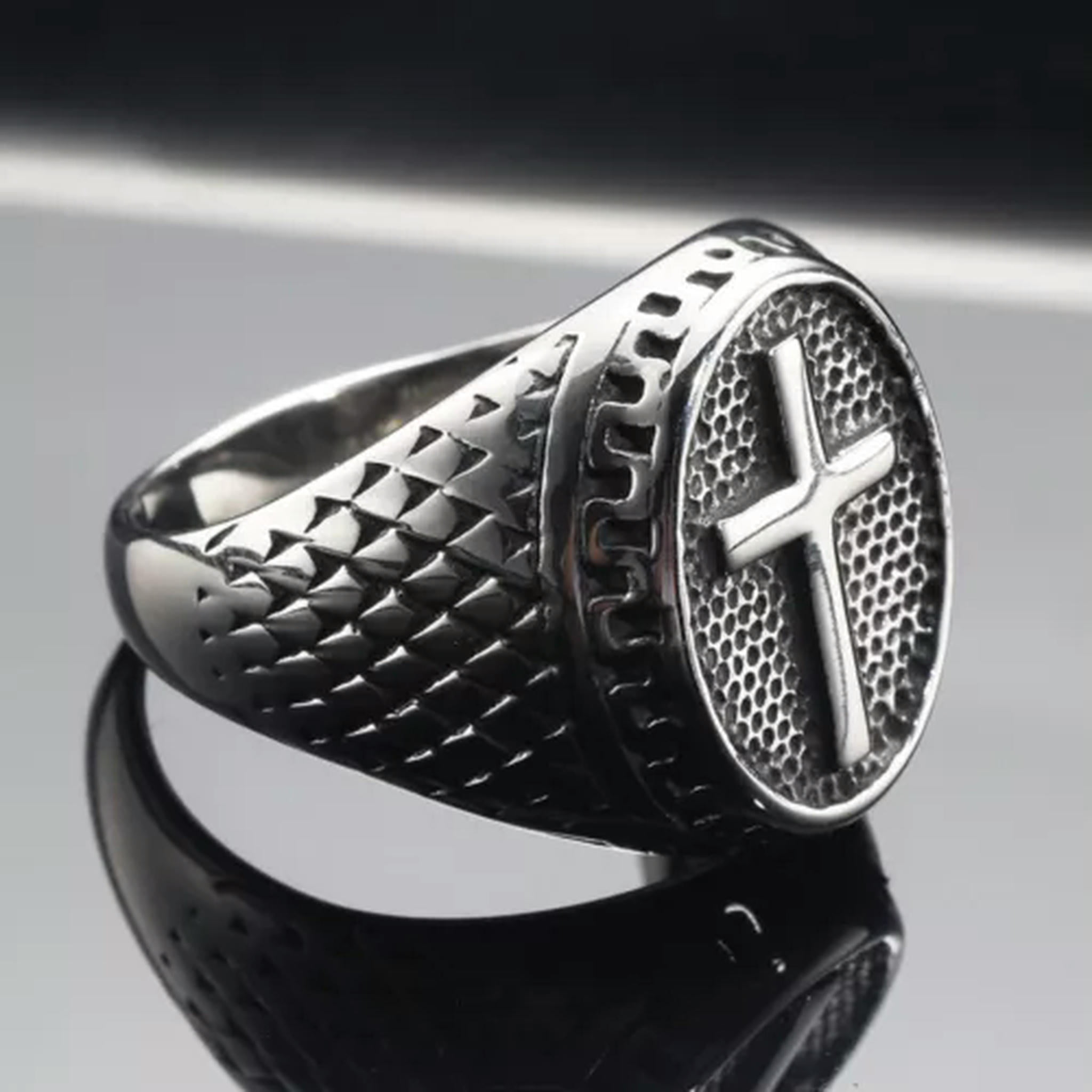 GAVONO Men's Stainless Steel Cross Jesus Cross Ring Christian Prayer ...