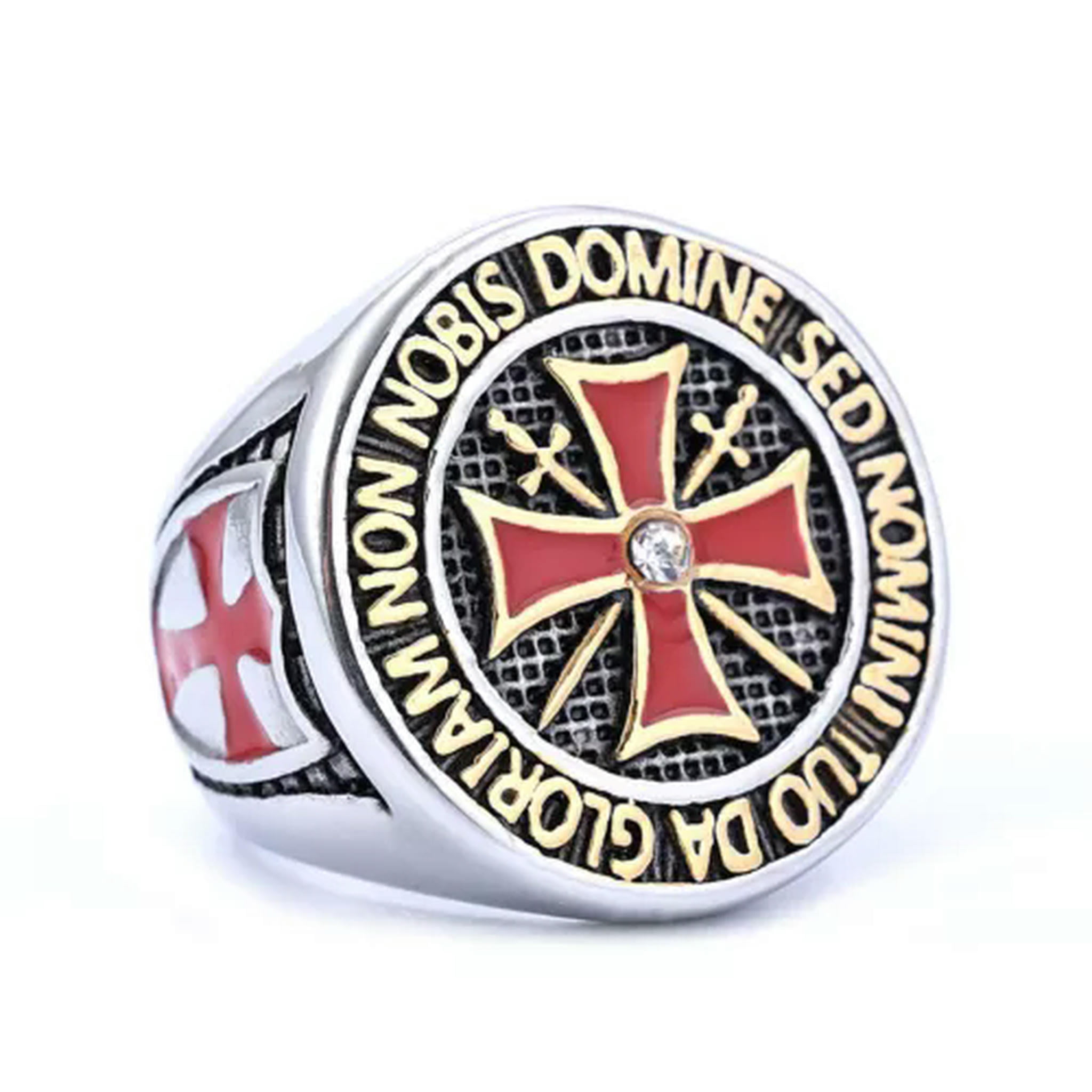 GAVONO Mens Cross Knights Templar Ring Masonic Gold Stainless Steel ...