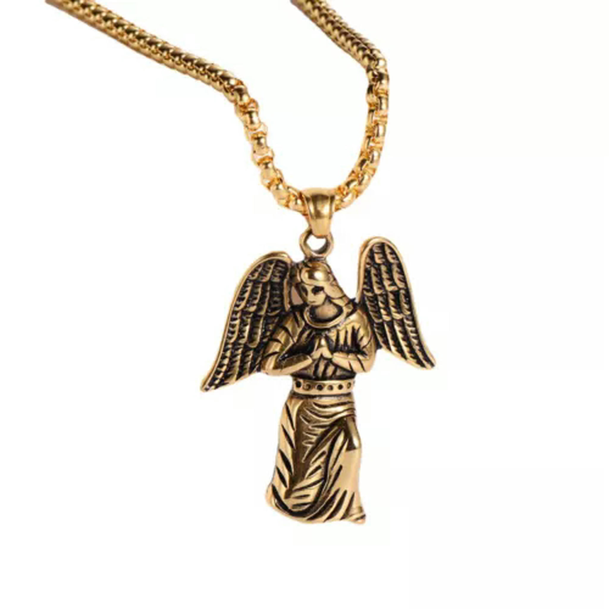 GAVONO Mens Stainless Steel Christian Praying Hands Angel Wings ...