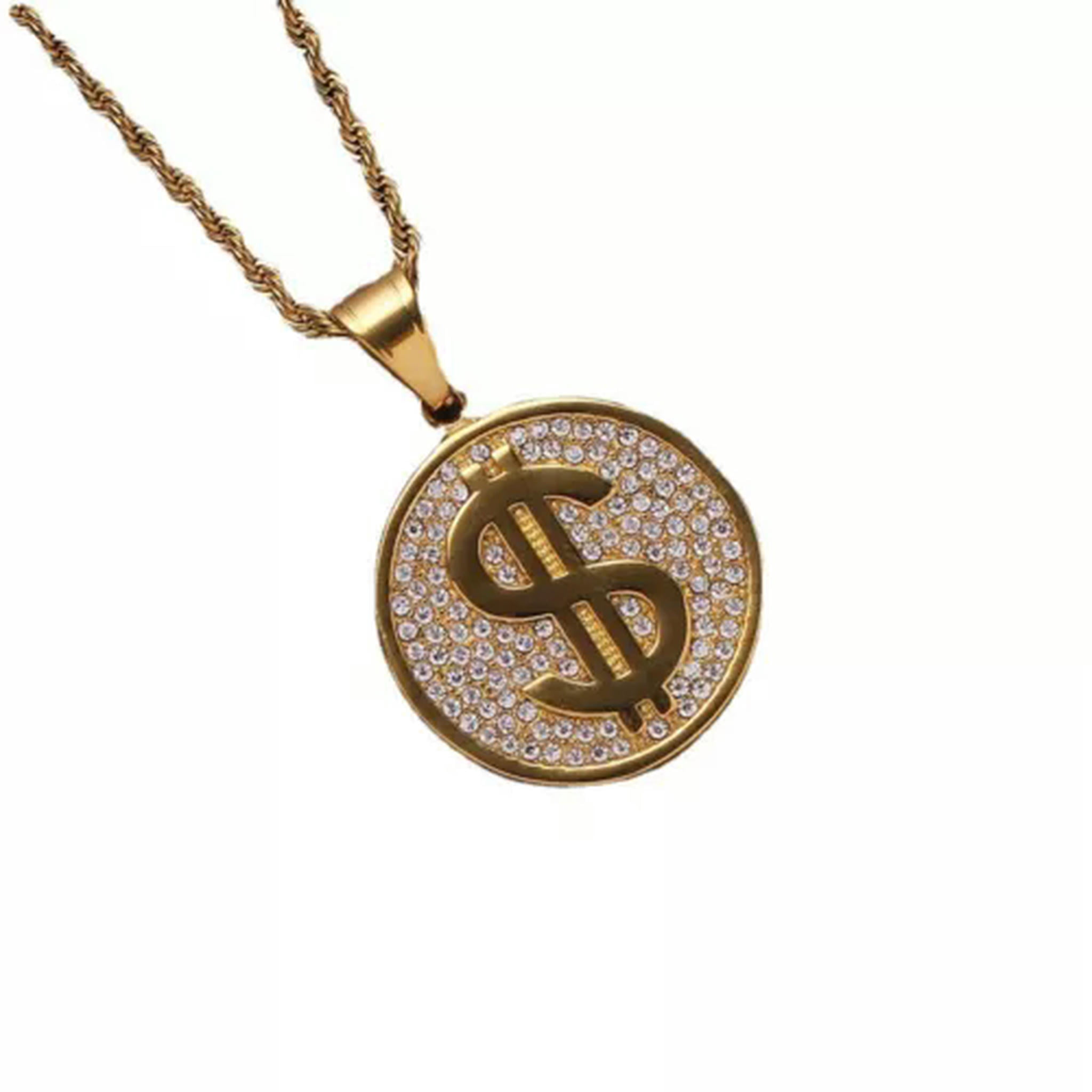 GAVONO Mens Stainless Steel Gold Rap Hip Hop Money Dollar Sign Pendant ...