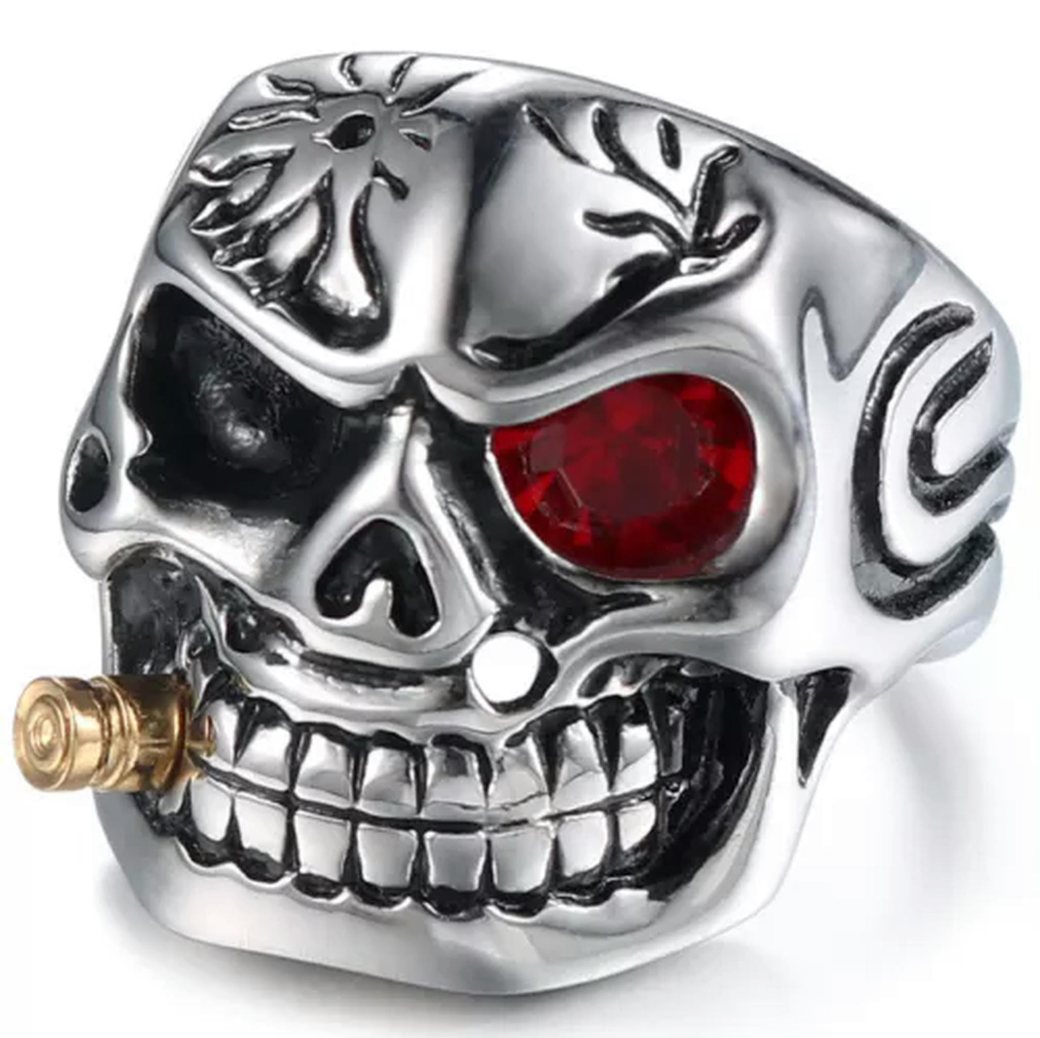 GAVONO Mens Vintage Stainless Steel Gothic Skull Smoking Bullet Biker ...