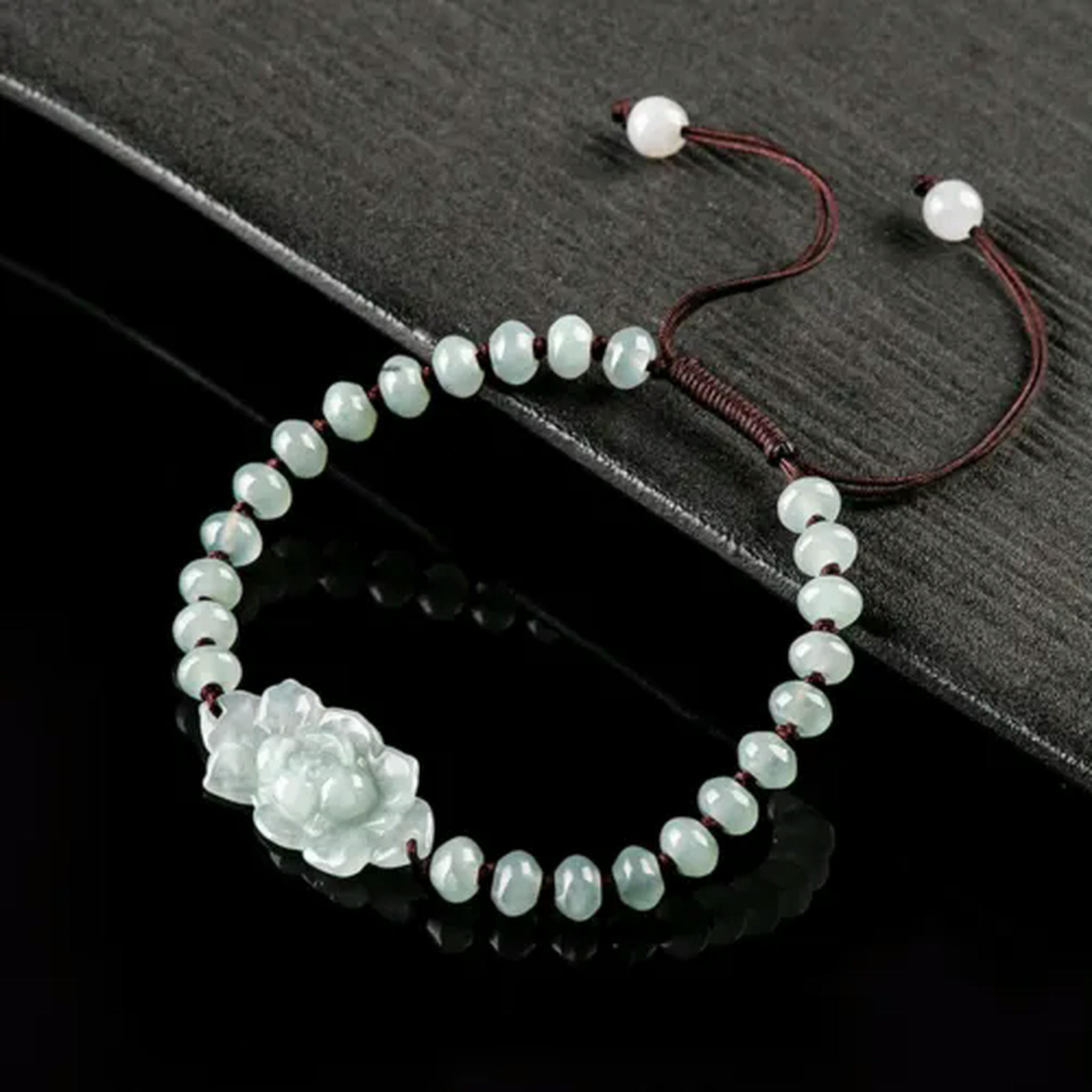 GAVONO Natural Grade A Jade Jadeite Lotus Flower Abacus Beads String ...