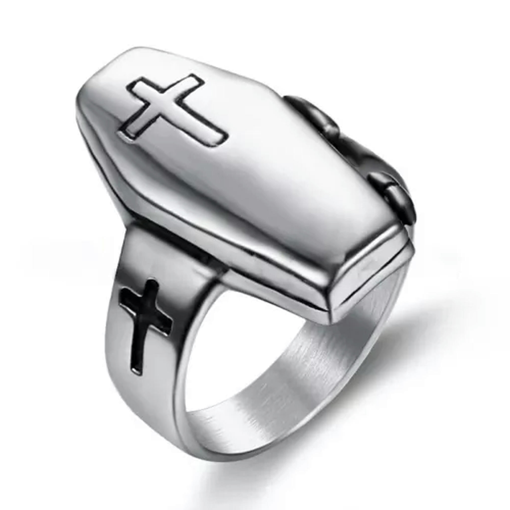 GAVONO Personalized Vintage Zombie Coffin Cross Stainless Steel Rings ...