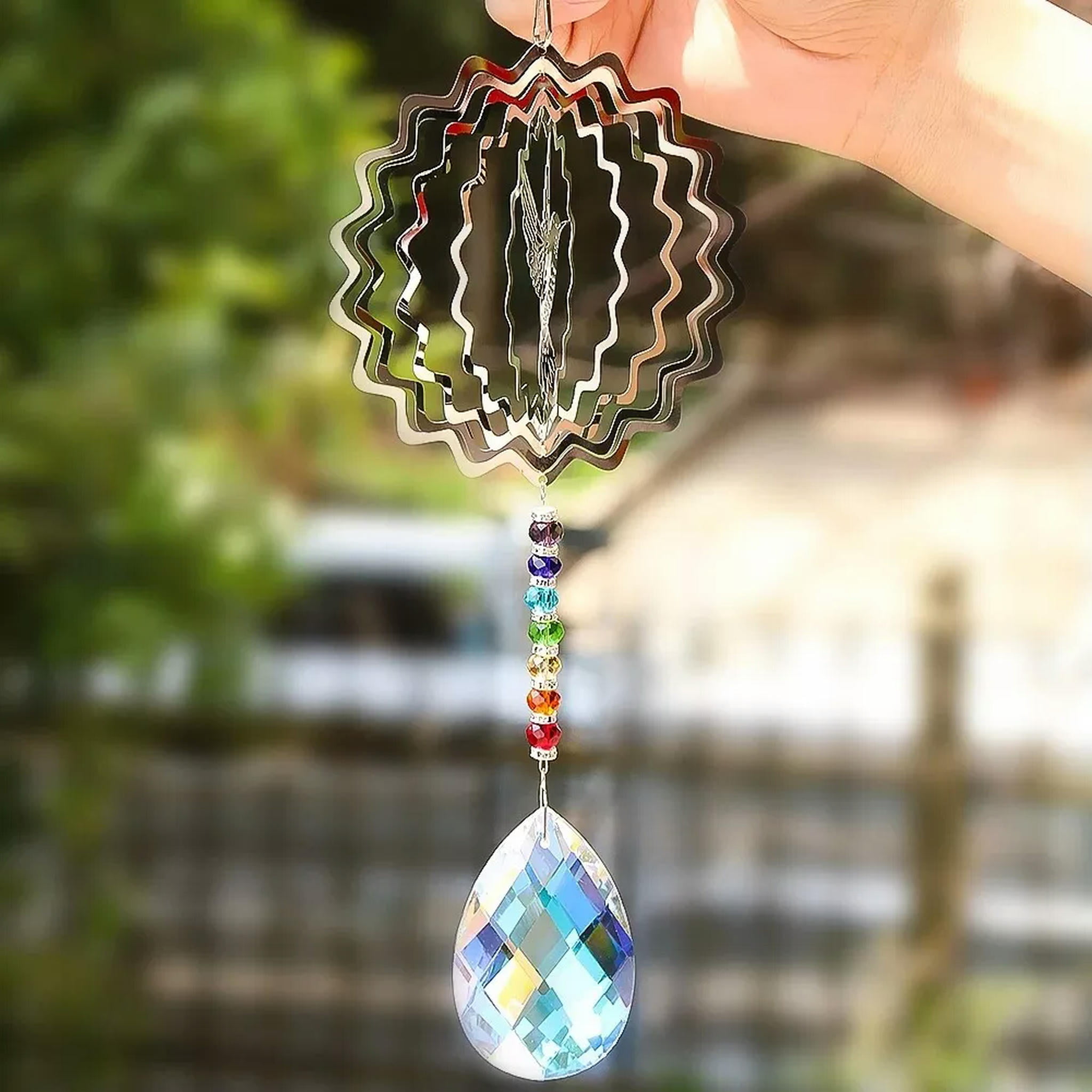 GAVONO Rainbow Crystal Prisms Wind Chimes Spinner Rotating Hanging ...