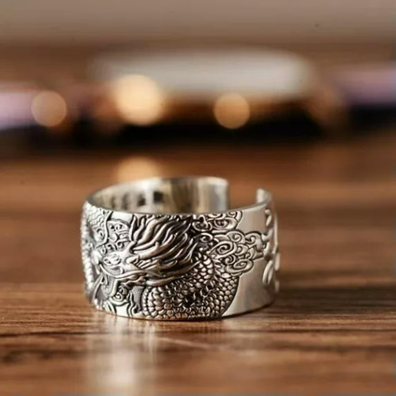 GAVONO S925 Real Silver Rings For Men Women Sutra Word Width Dragon ...