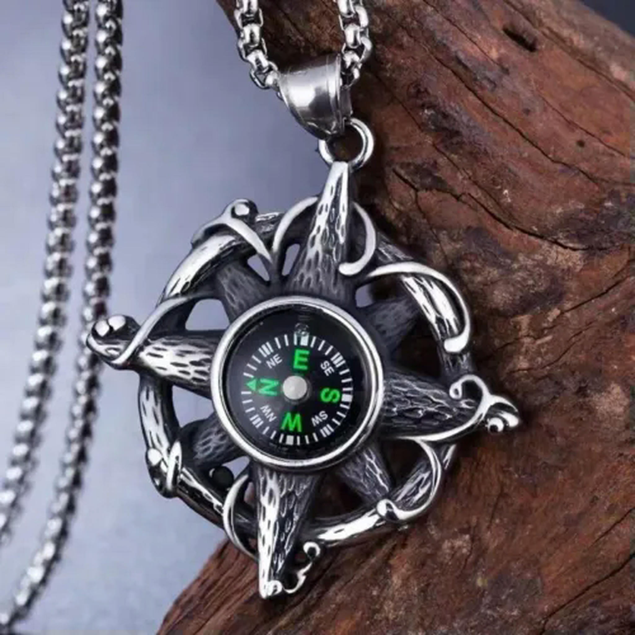 GAVONO Silver Nautical Compass Pendant Necklace Protection Jewelry For ...