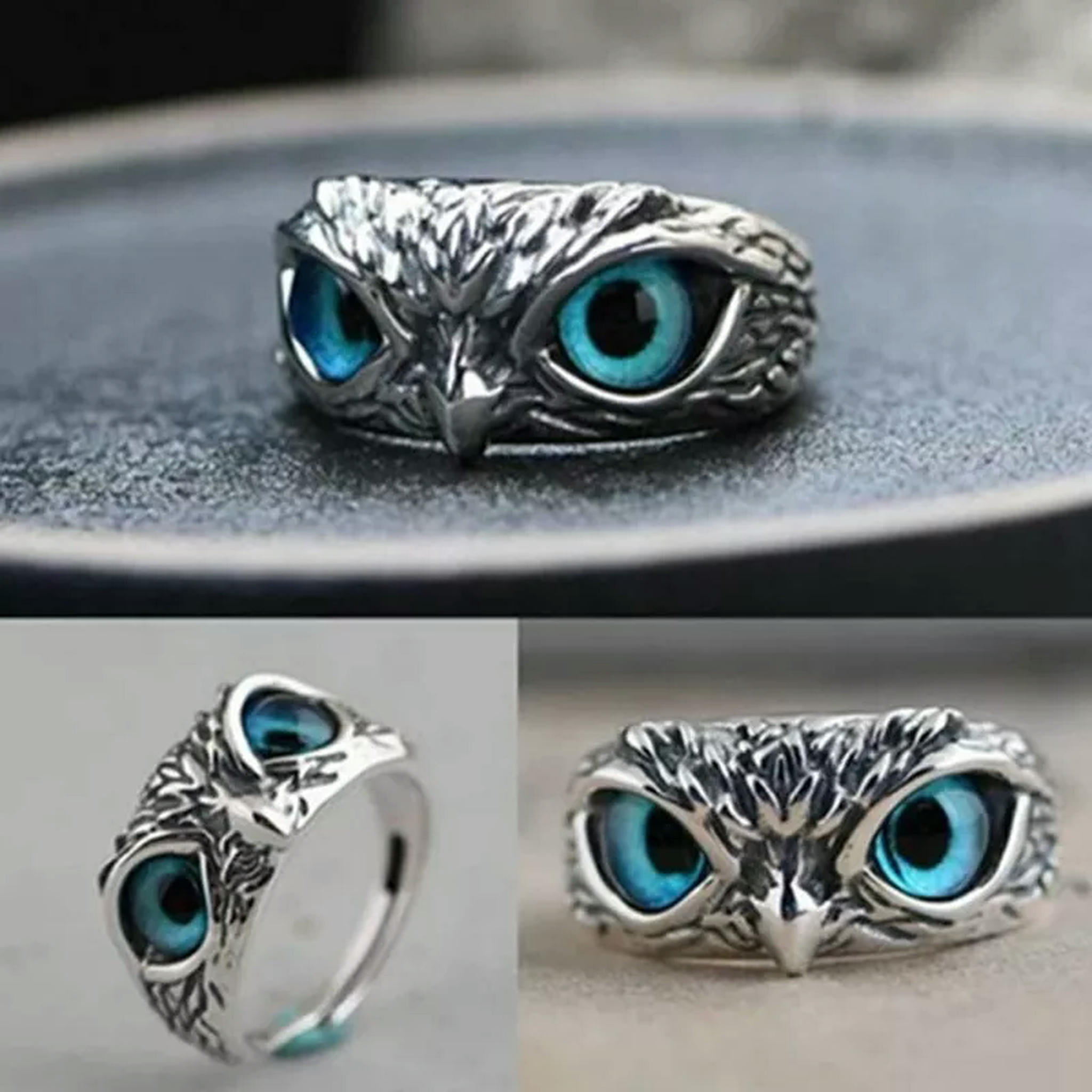 GAVONO Silver Plated Crystal Eye Punk Owl Ring Open Knuckles Rings ...