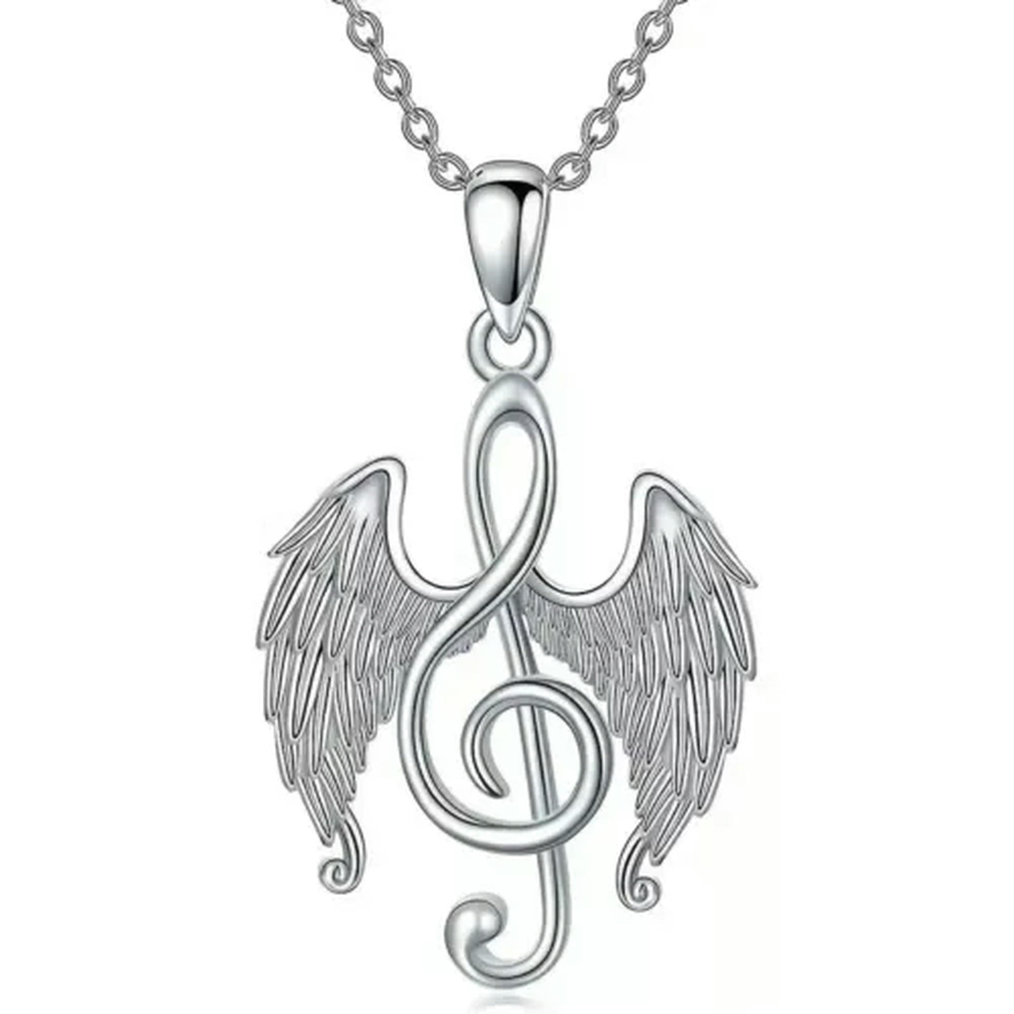 GAVONO Silvery Creative Music Note Angel Wings Pendant Necklace Unique ...