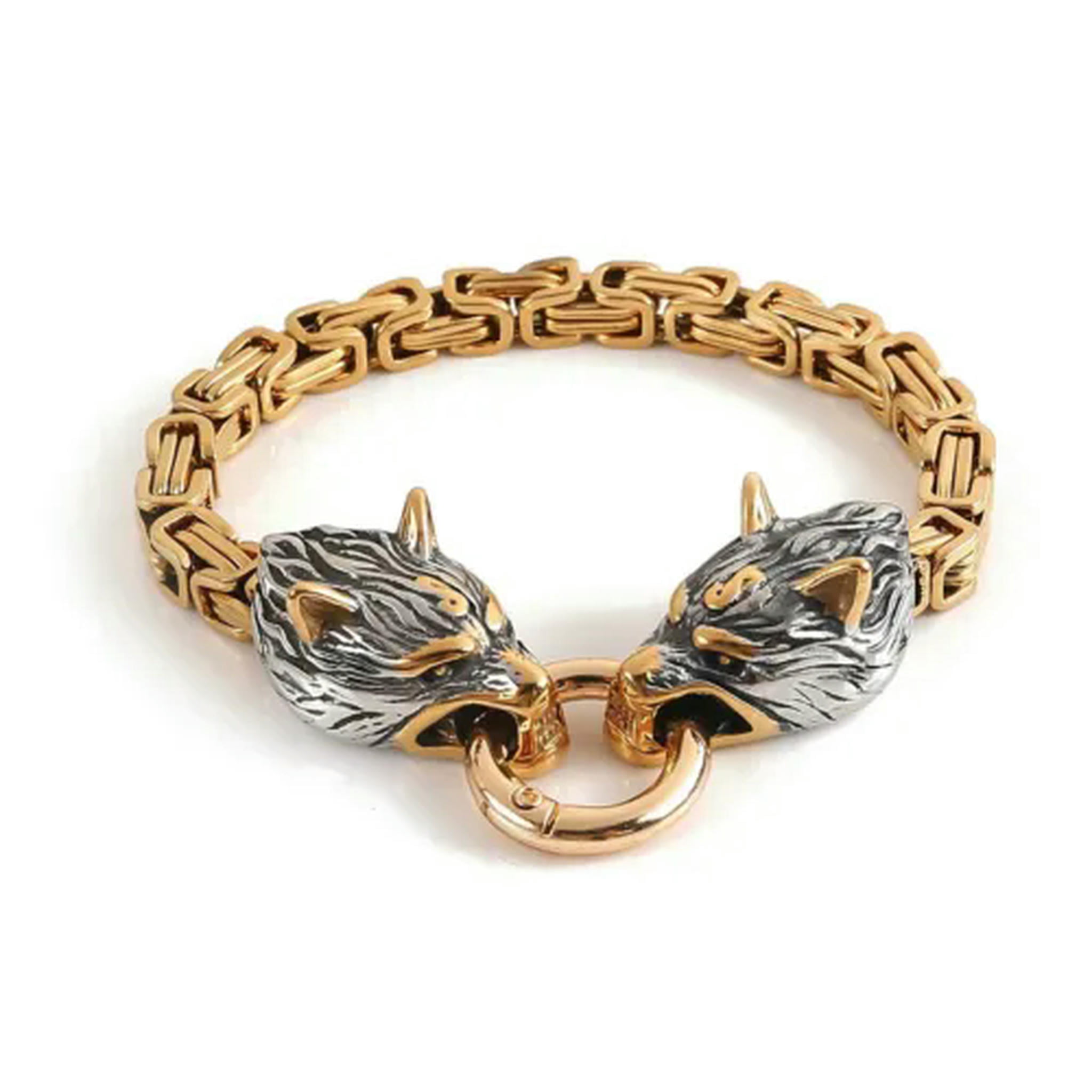 GAVONO Stainless Steel Gold King Chain Norse Viking Fenrir Wolf Head ...