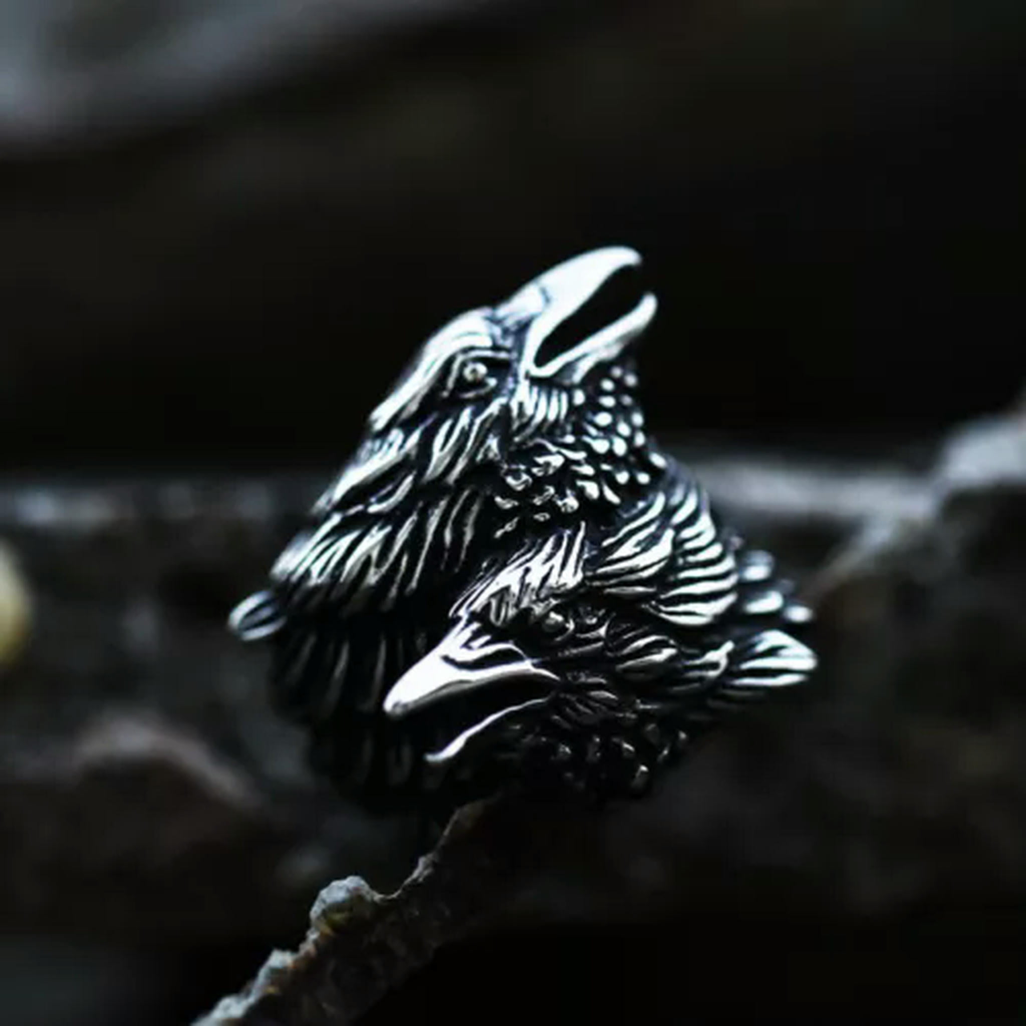GAVONO Stainless Steel Mens Biker Viking Odin Crow Bird Raven Ring Men ...