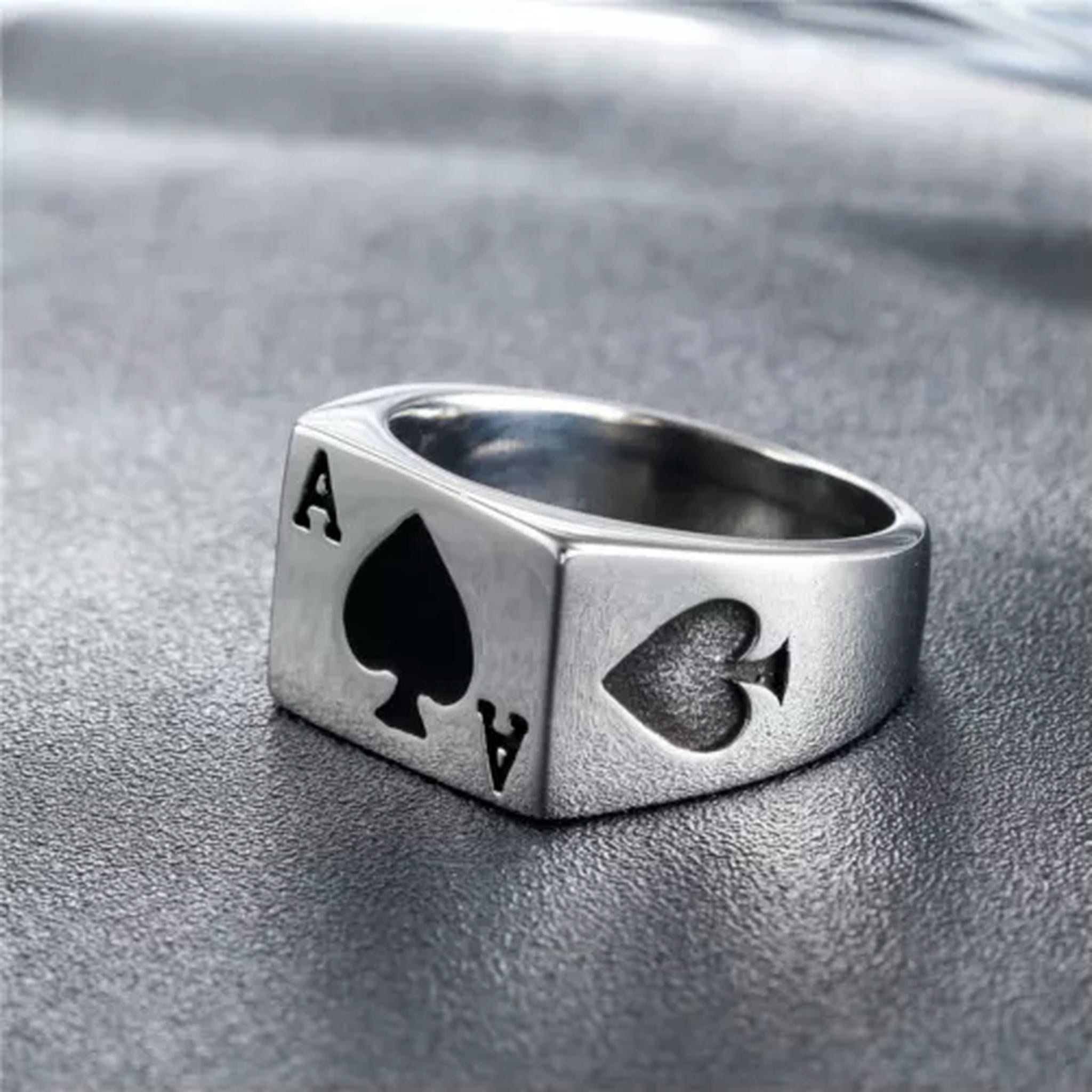 GAVONO Stainless Steel Ring Punk Playing Card Spades A Men's Titanium ...