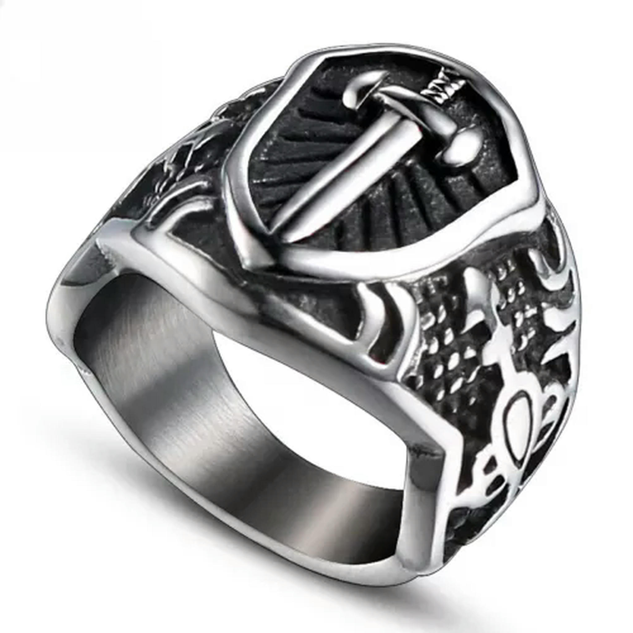 GAVONO Stainless Steel Ring Vintage Carved Knight's Sword Ring for Men ...