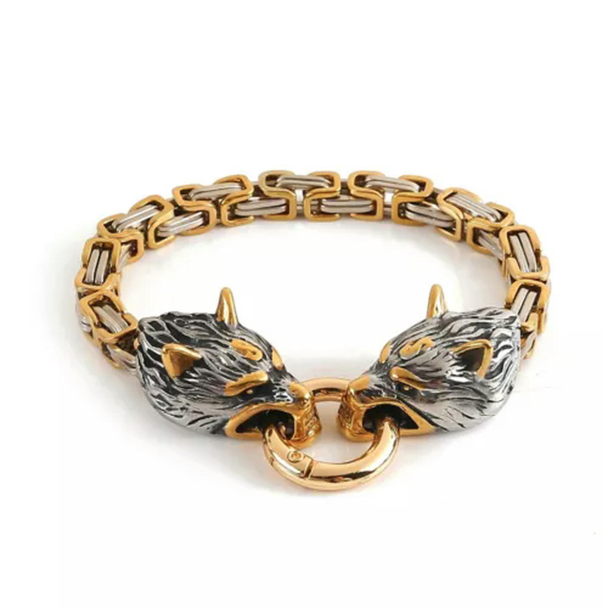 GAVONO Stainless Steel SilverGold King Chain Viking Fenrir Wolf Head ...