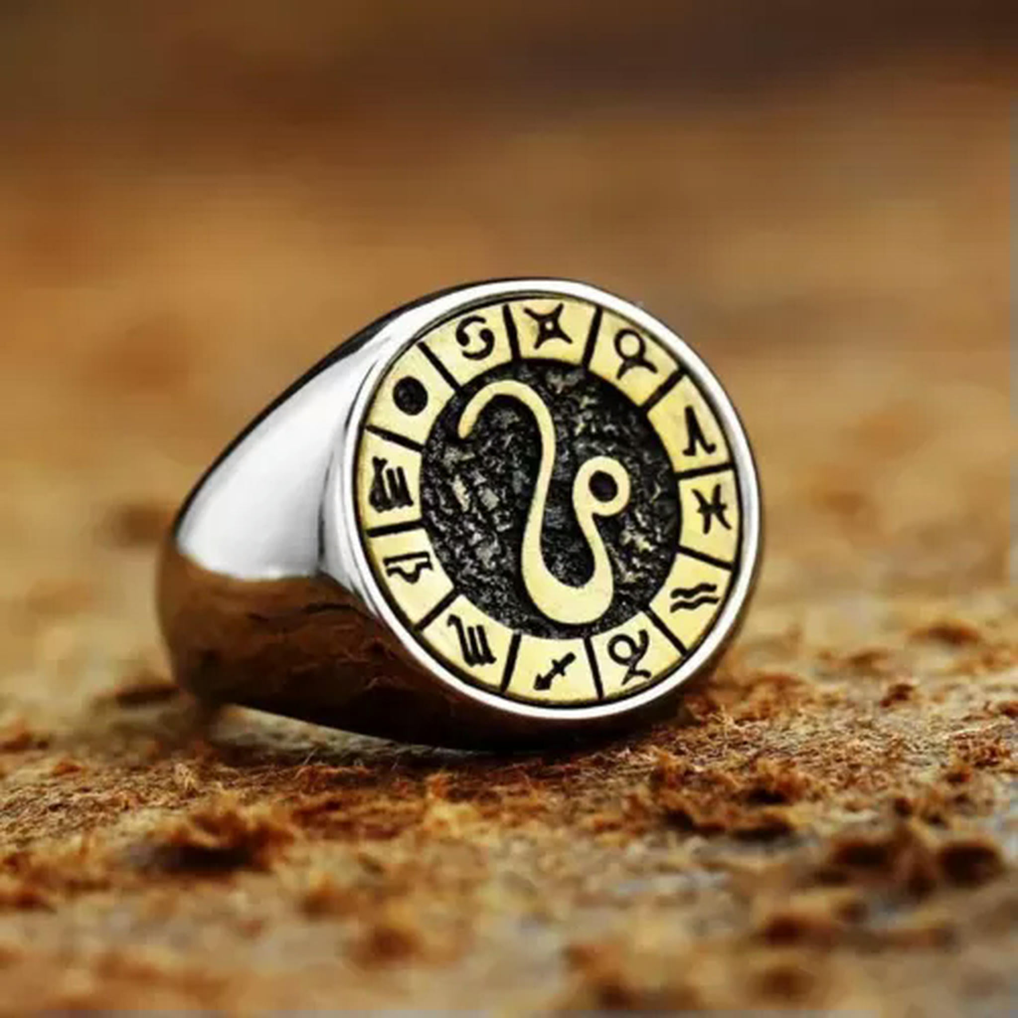 GAVONO Stainless Steel Twelve Constellations Horoscope 12 Zodiac Sign Rings Size 7-13-8-gold Leo ...