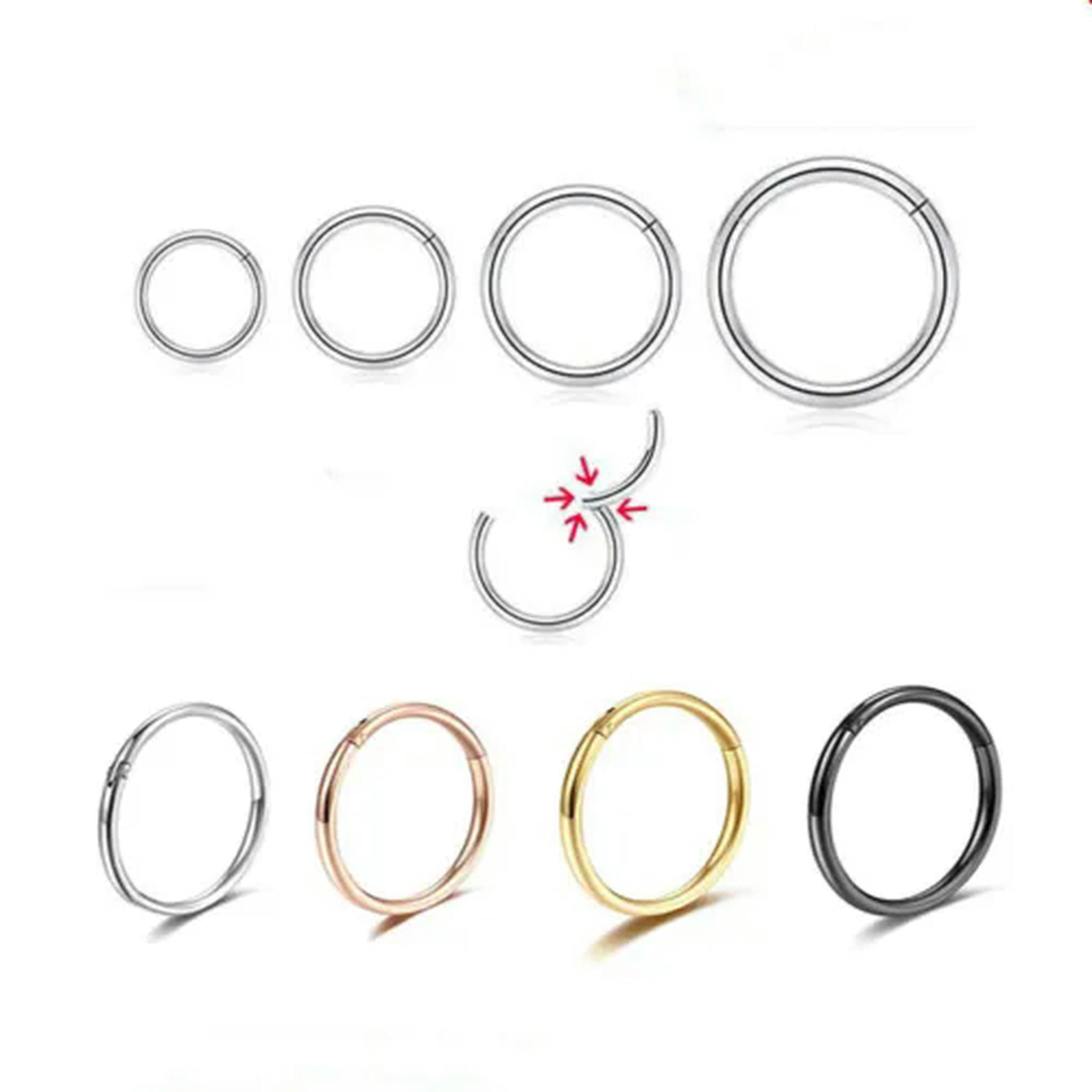 GAVONO Surgical Steel Double Stack Hoop Clicker Nose Ear Hinged Tragus Ring All Size-10 mm-14g ...