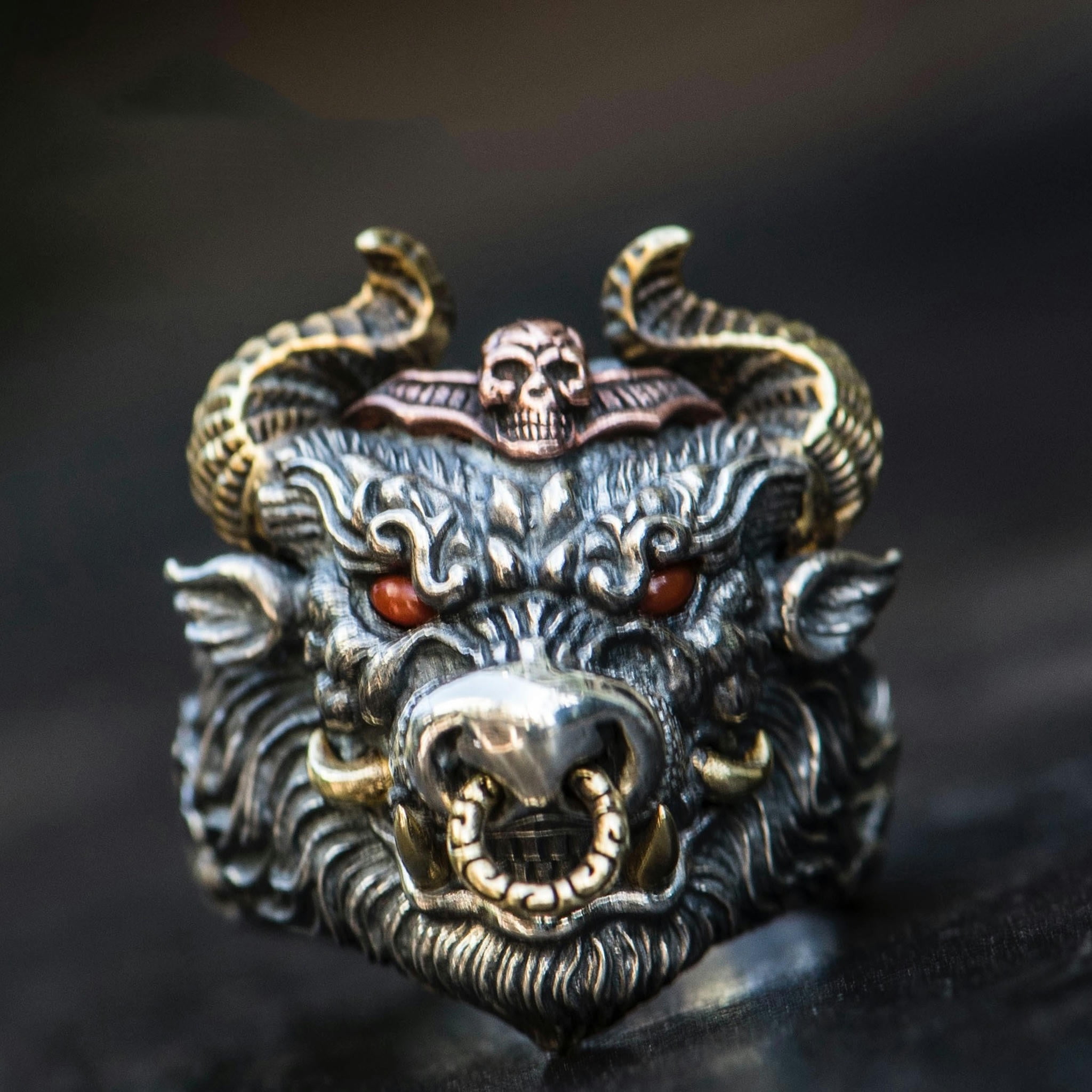 GAVONO Thai Silver Ring Bull Head Opening Style Index Finger Ring ...