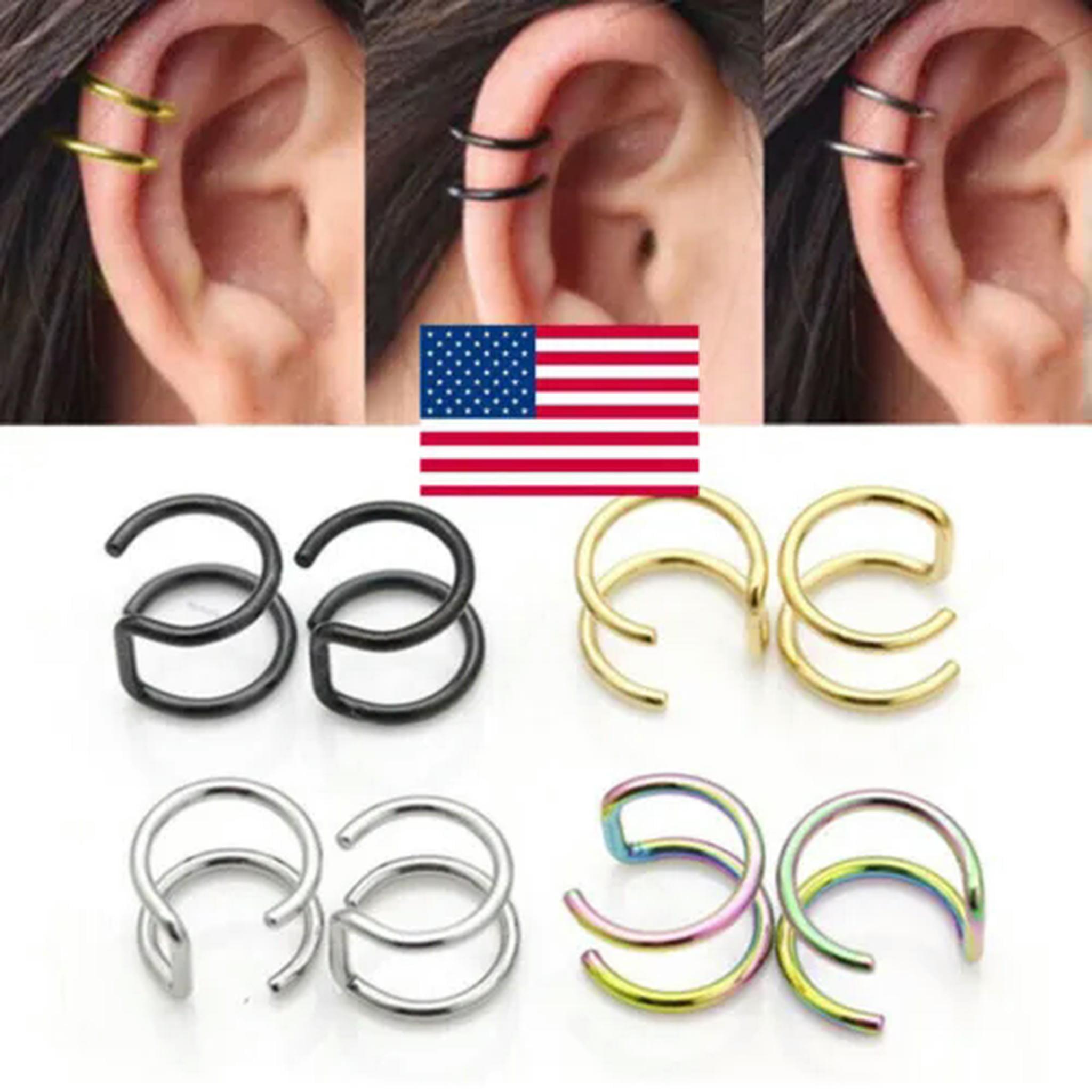 GAVONO Unisex Punk Rock Ear Clip Cuff Wrap No piercing-Clip On Earring ...