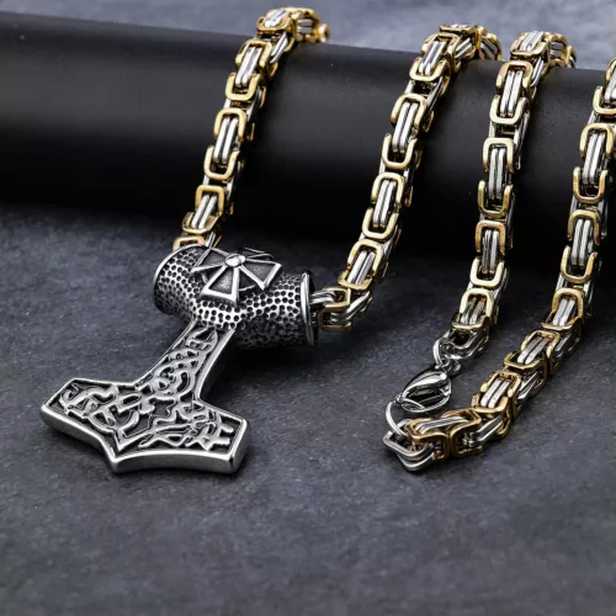 GAVONO Viking Mjolnir Pendant Thor Gold Heavy Hammer Stainless Steel ...