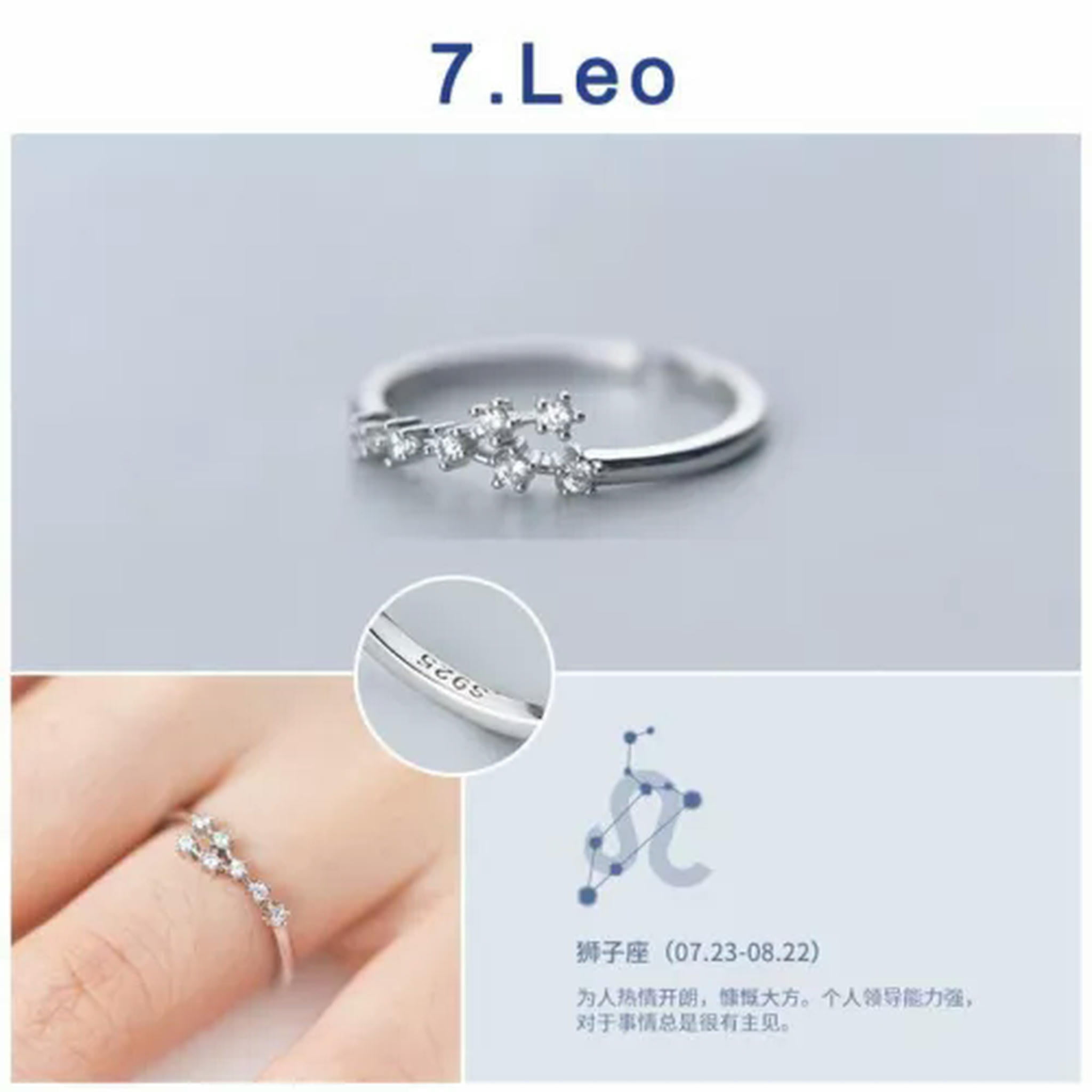 GAVONO Women Zircon 12 Constellations Zodiac Sign Silver Plated Open Rings Adjustable-Leo ...