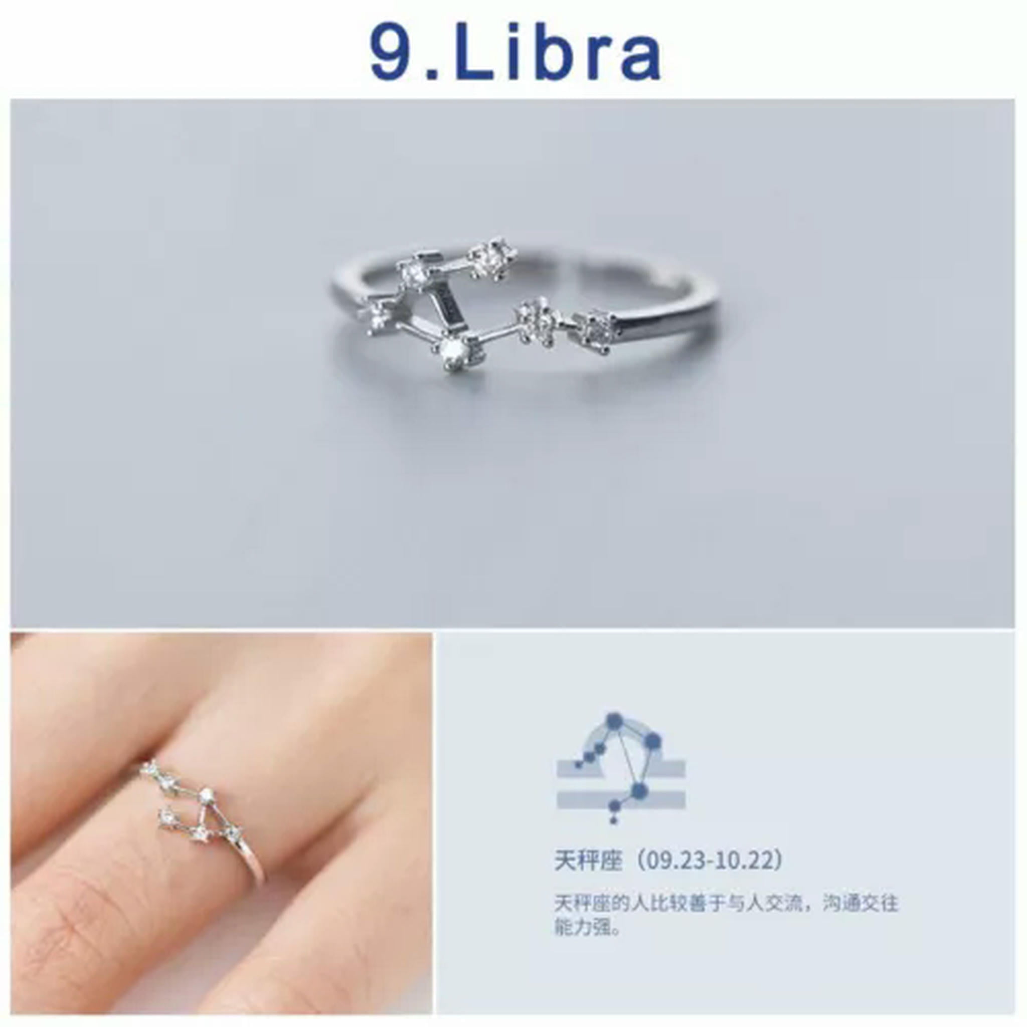 GAVONO Women Zircon 12 Constellations Zodiac Sign Silver Plated Open Rings Adjustable-Libra ...